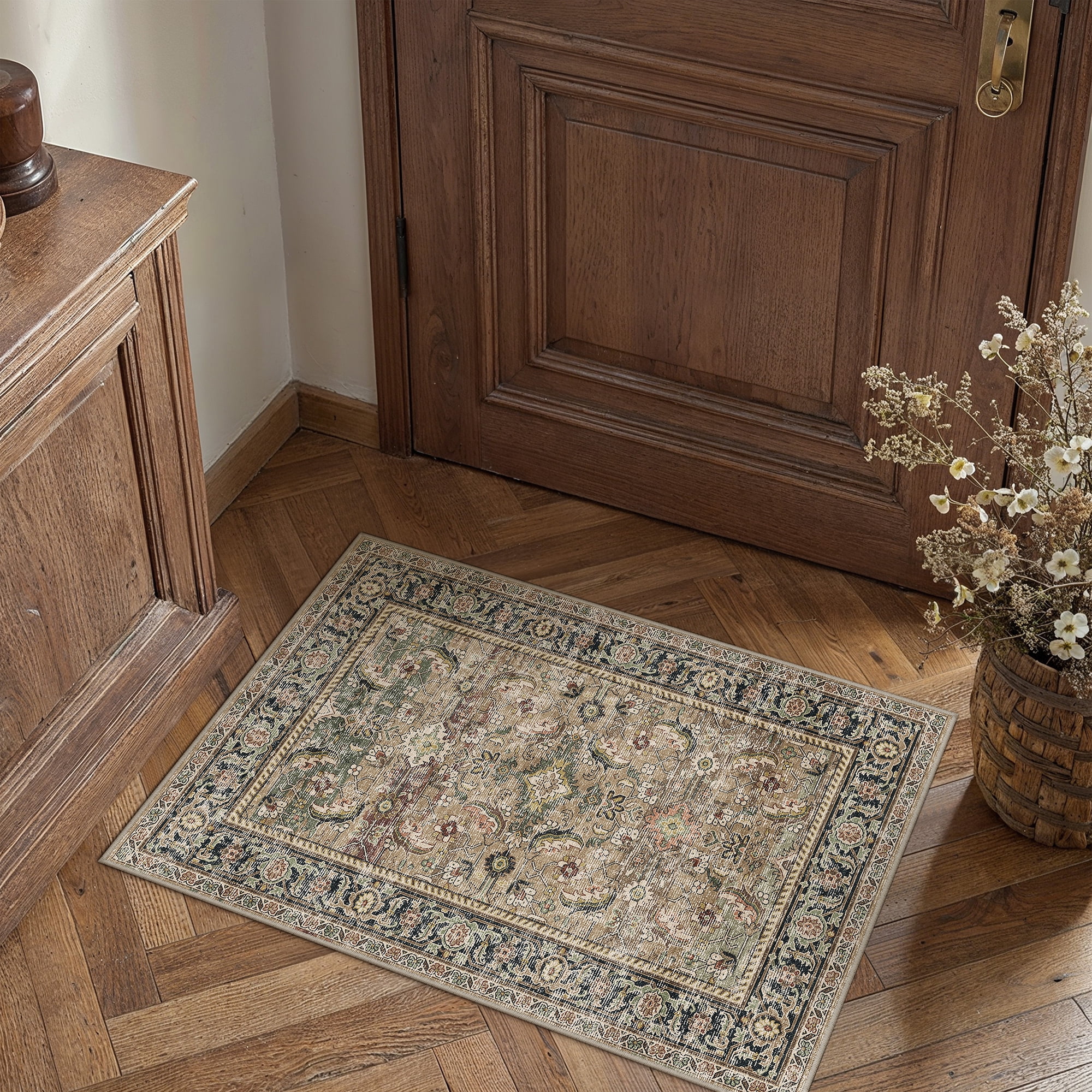 Berthmeer 2'x3' Small Brown Area Rug, Vintage Oriental Throw, Washable ...