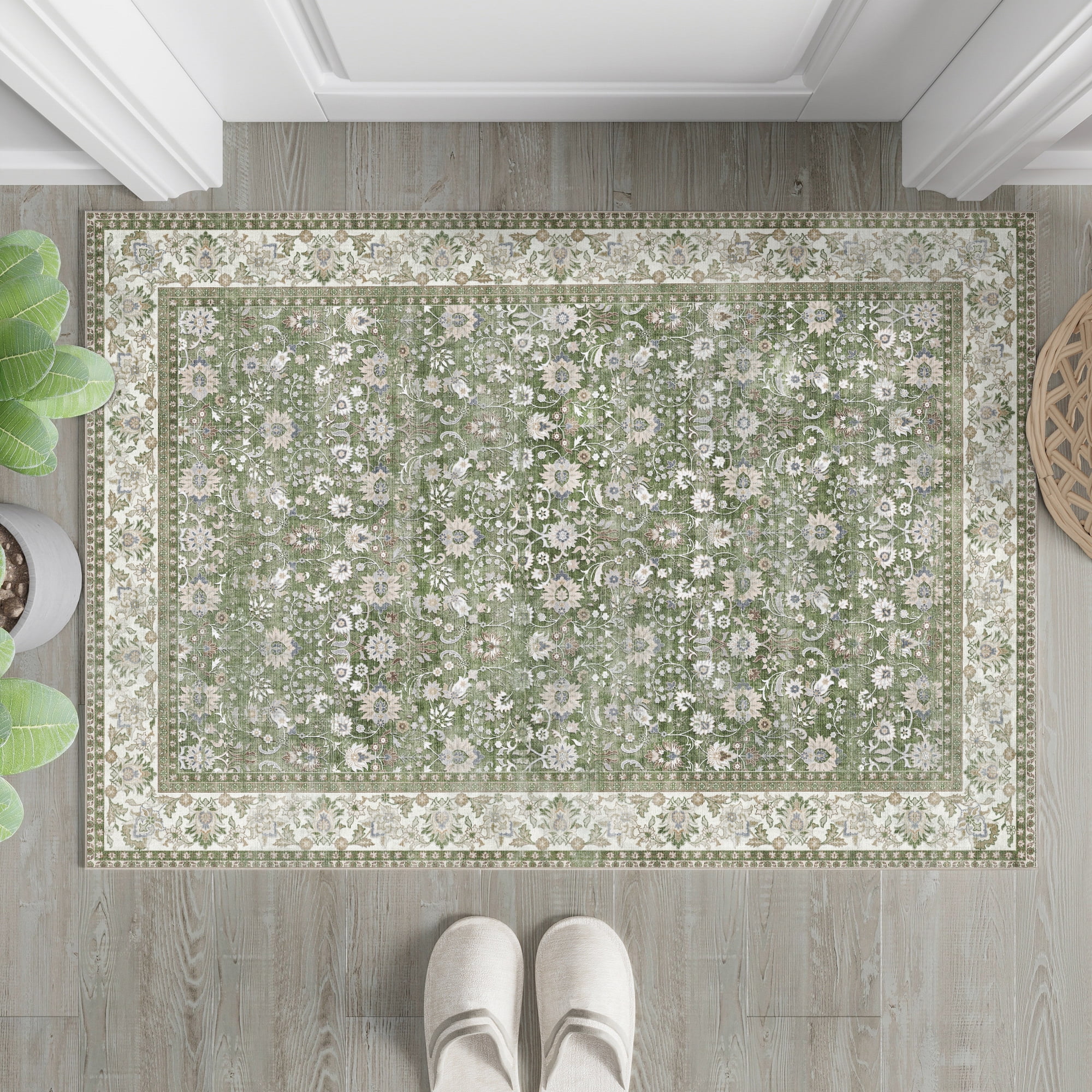 BERTHMEER 2'x3' Small Green Area Rugs Vintage Distressed Doormats for ...