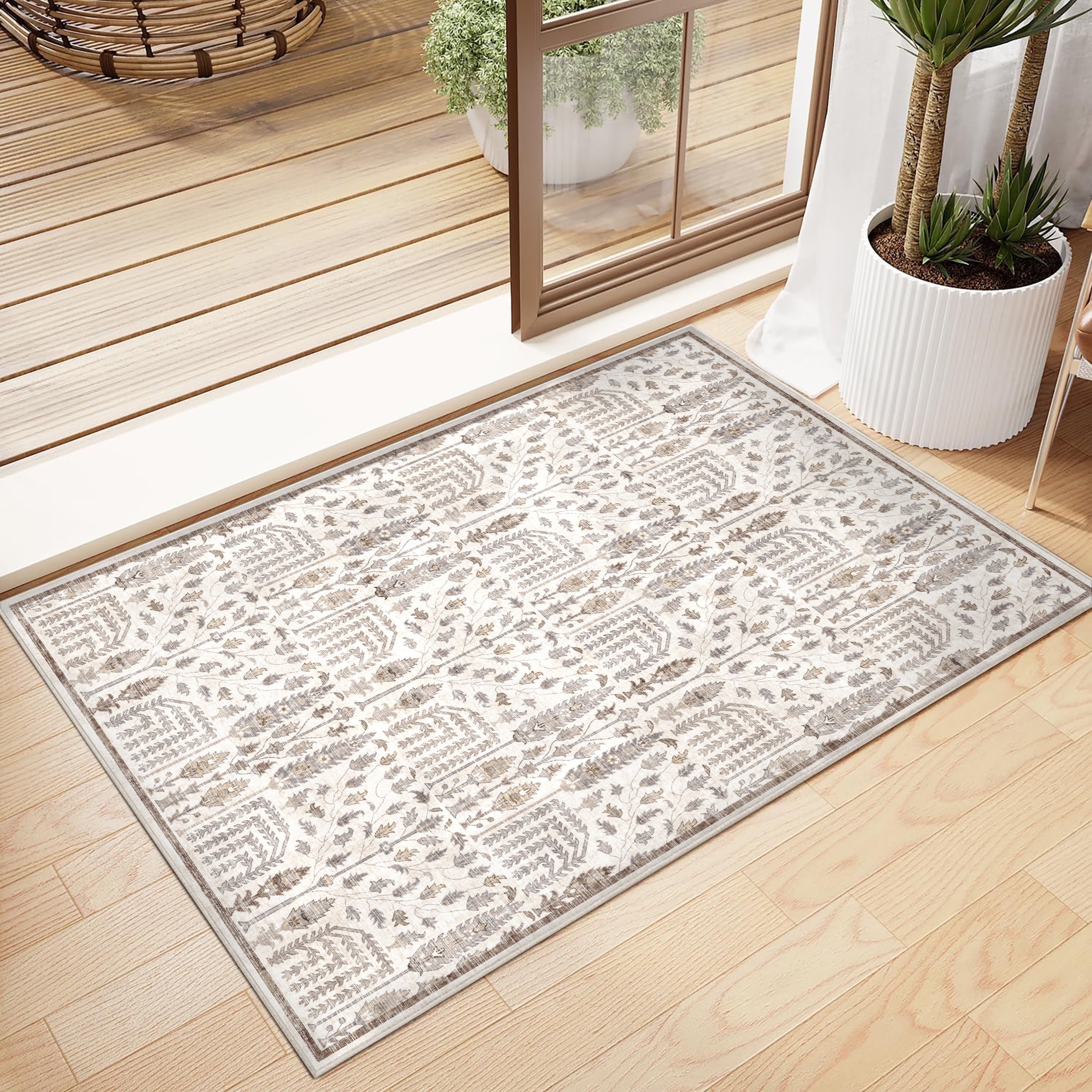 BERTHMEER 2'x3' Small Grey and Brown Area Rugs for Bathroom Bedroom ...