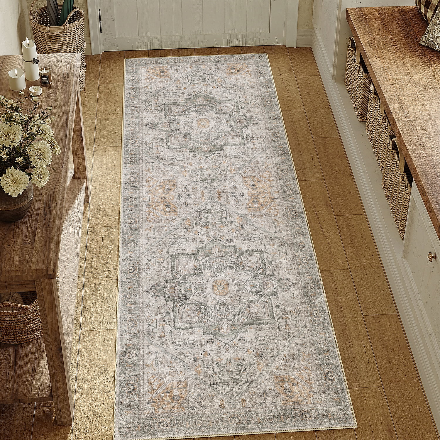 BERTHMEER 2'x6' Gray Taupe Traditional Runner Rugs for Hallway Corridor ...