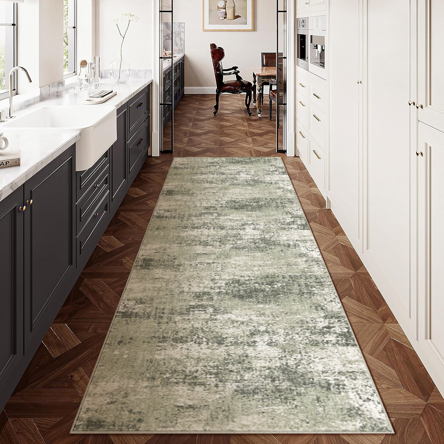 BERTHMEER 2'x6' Green Washable Modern Abstract Runner Rugs for Hallways ...