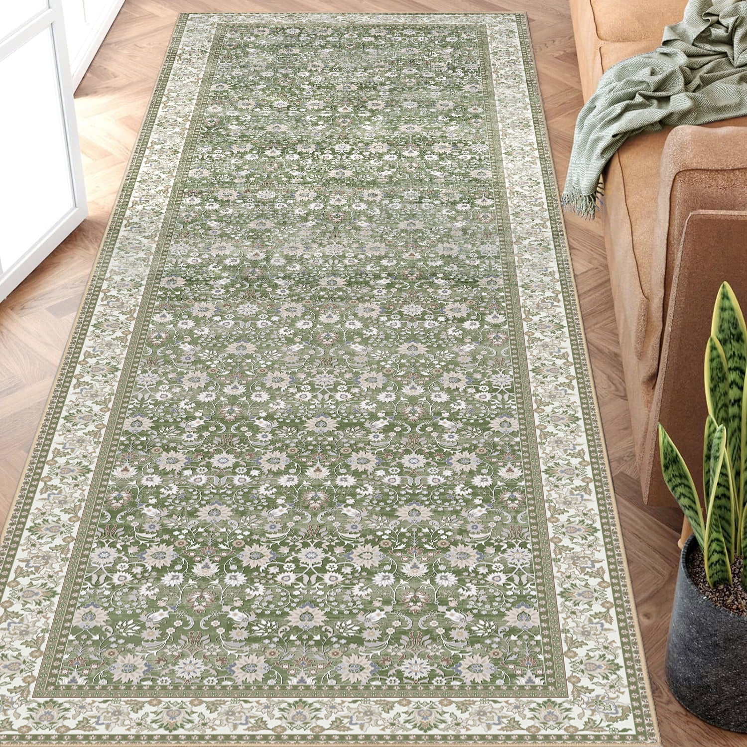 BERTHMEER 2'x6' Green Washable Runner Rugs for Hallway Bathroom Bedroom ...