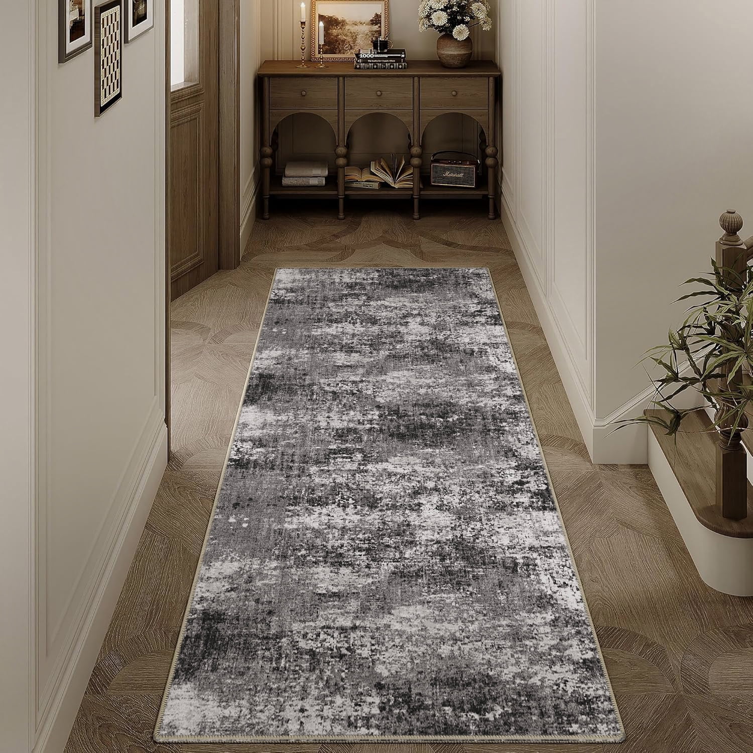 BERTHMEER 2'x6' Washable Black Modern Abstract Runner Rugs for Hallways ...