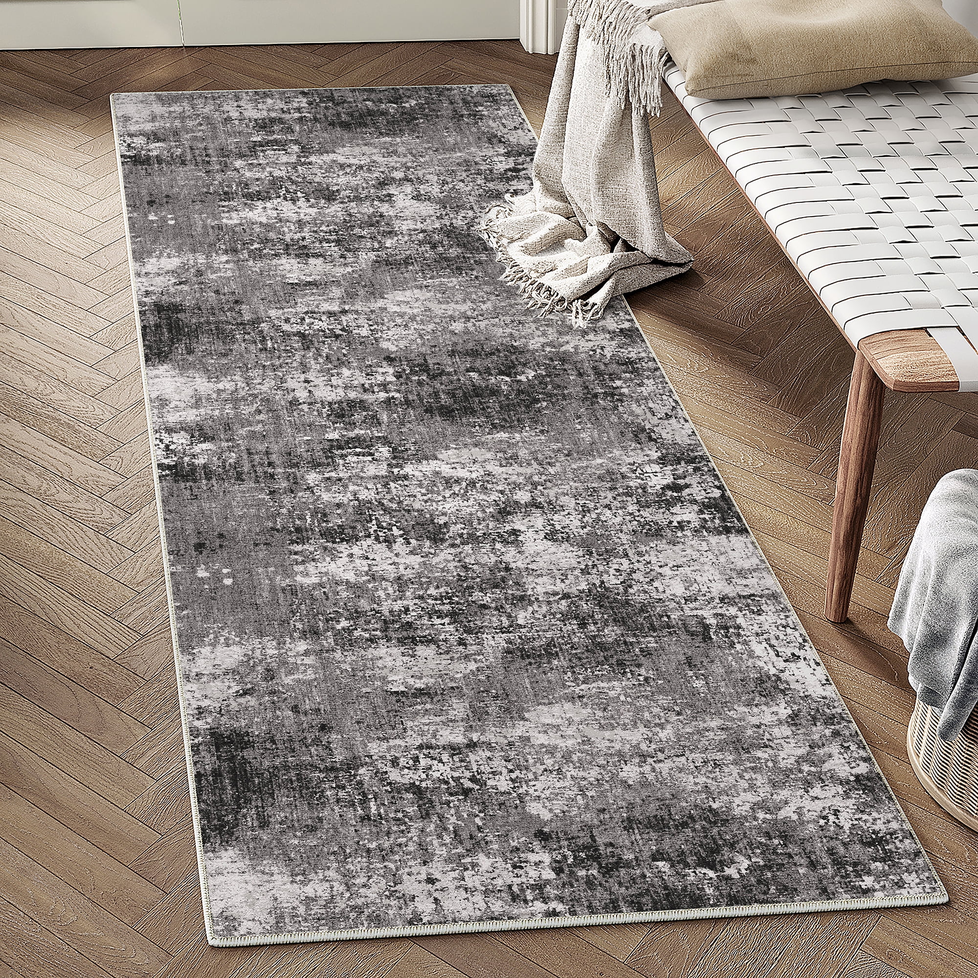 BERTHMEER 2'x6' Washable Black Modern Abstract Runner Rugs for Hallways ...