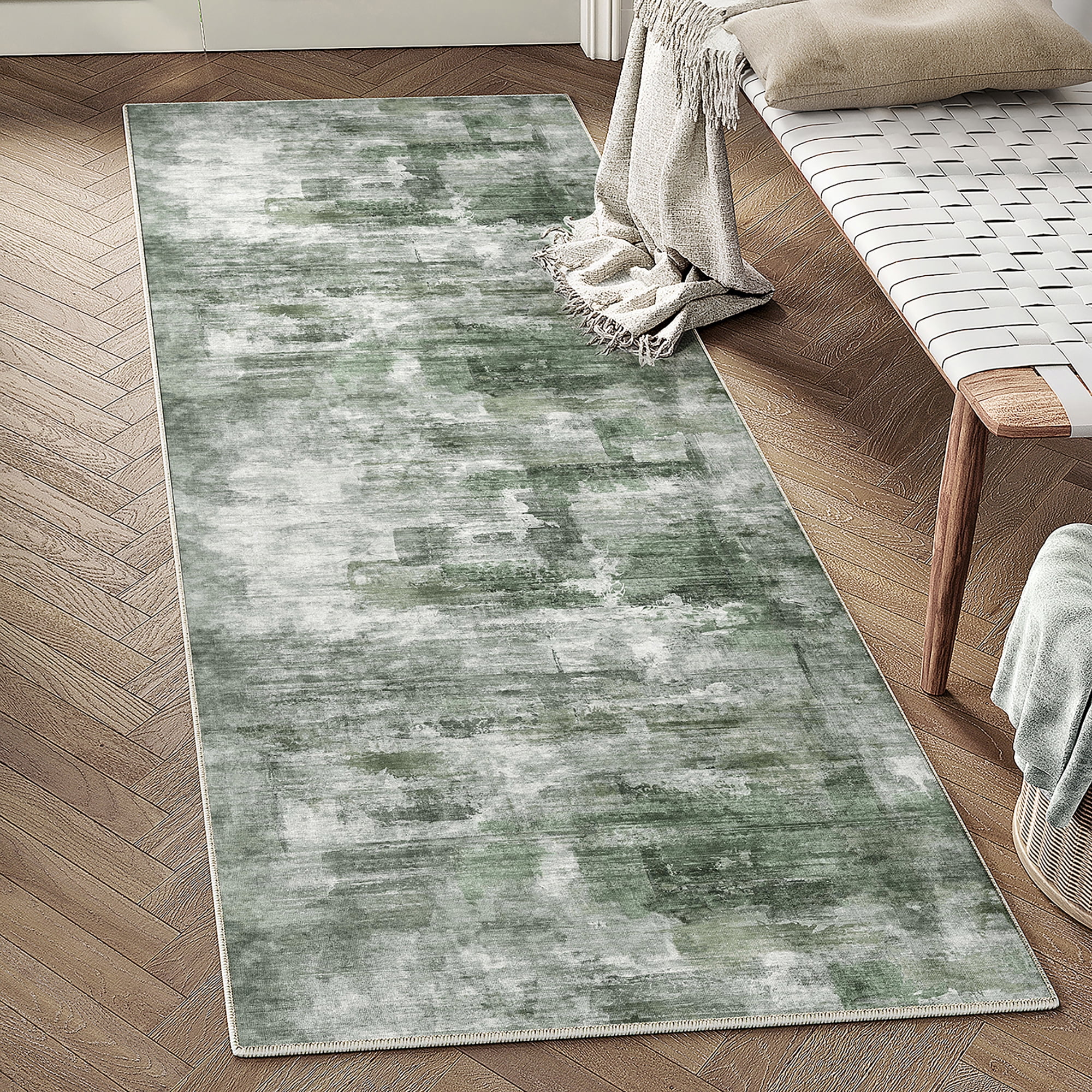 BERTHMEER 2'x6' Washable Green Modern Abstract Runner Rugs for Hallways ...