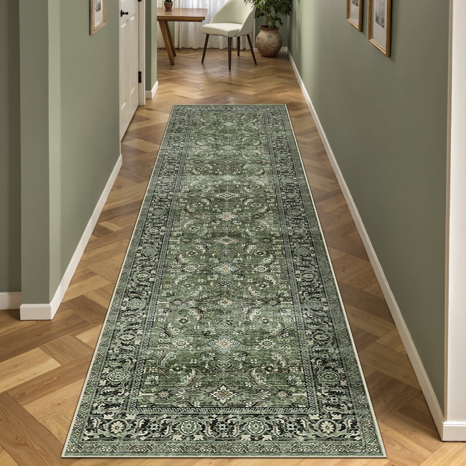 BERTHMEER 2'x8' Green Runner Rugs for Hallway Entryway Bathroom Bedroom ...
