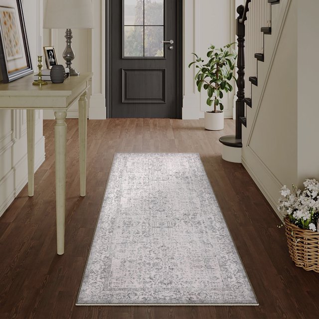 BERTHMEER 2'x8' Gray Vintage Oriental Non-slip Washable Runner Rug for ...