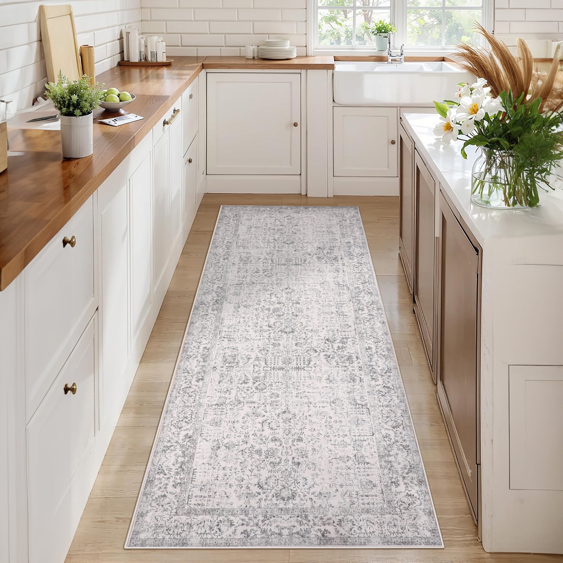 BERTHMEER 2'x8' Gray Vintage Oriental Non-slip Washable Runner Rug for ...