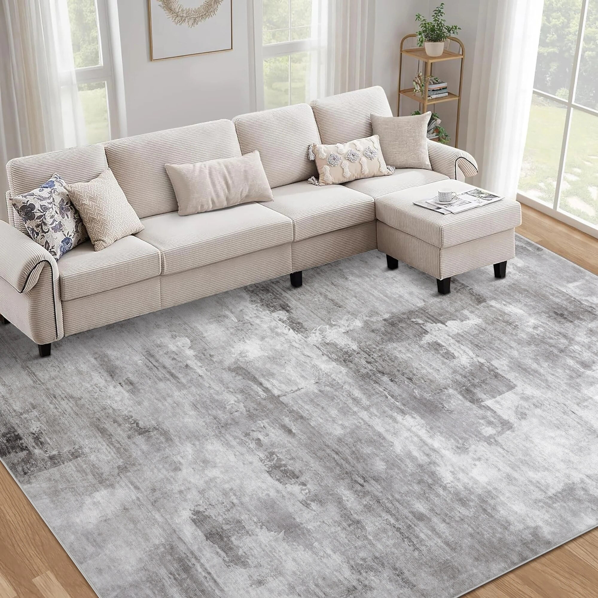 BERTHMEER 3'x5' Gray Abstract Area Rugs for Office Entryway Washable ...