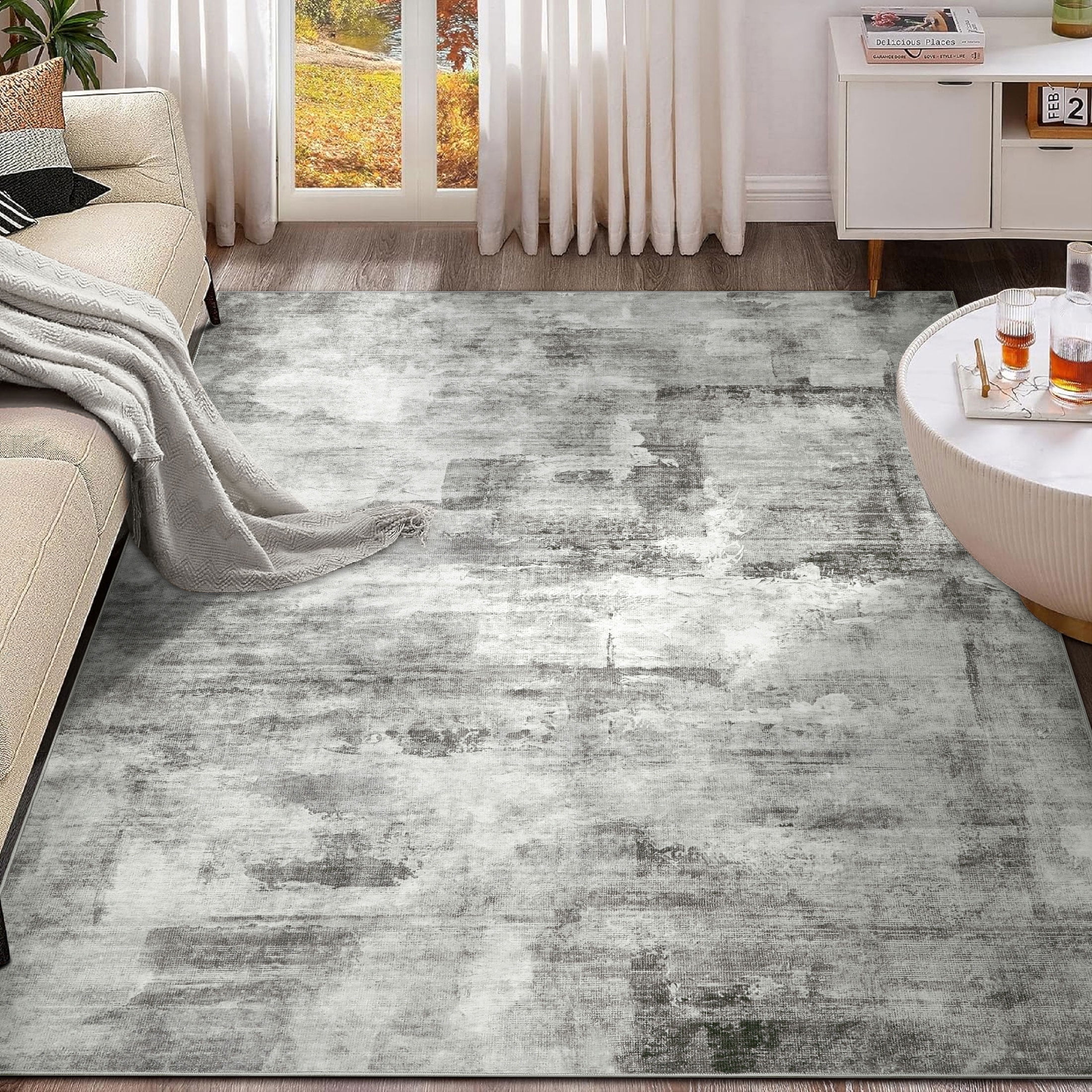 BERTHMEER 3'x5' Gray Abstract Area Rugs for Office Entryway Washable ...