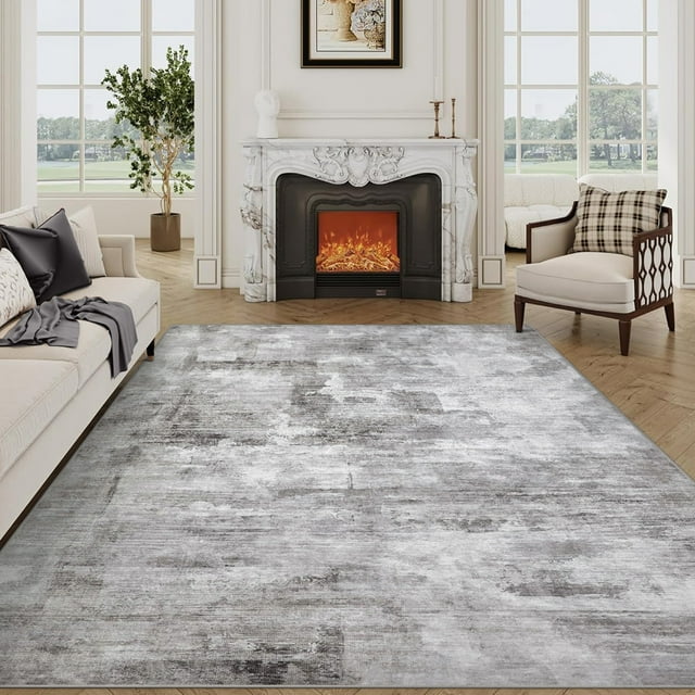 BERTHMEER 3'x5' Gray Abstract Area Rugs for Office Entryway Washable ...