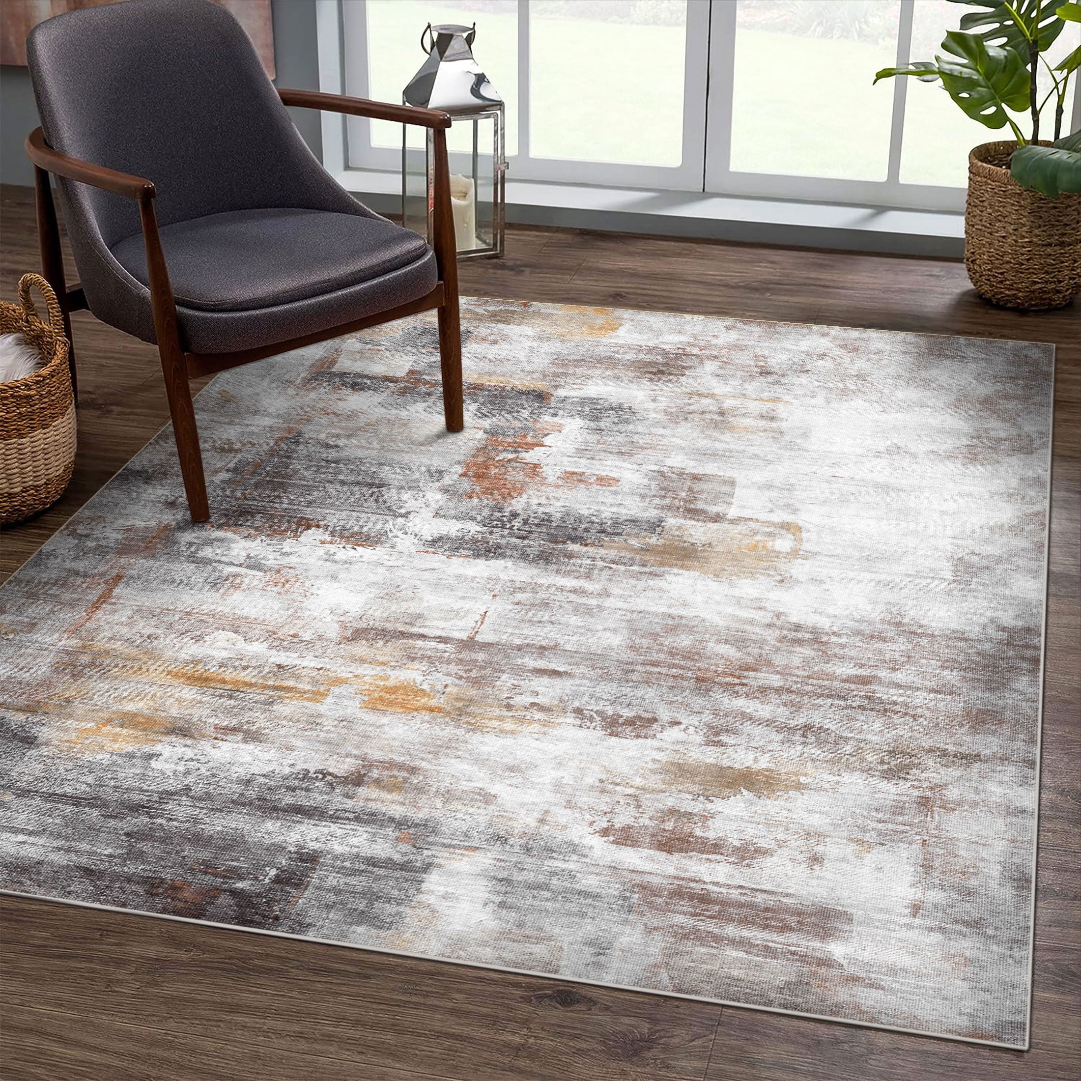 BERTHMEER 3'x5' Gray Multicolor Abstract Area Rugs for Office Entryway ...