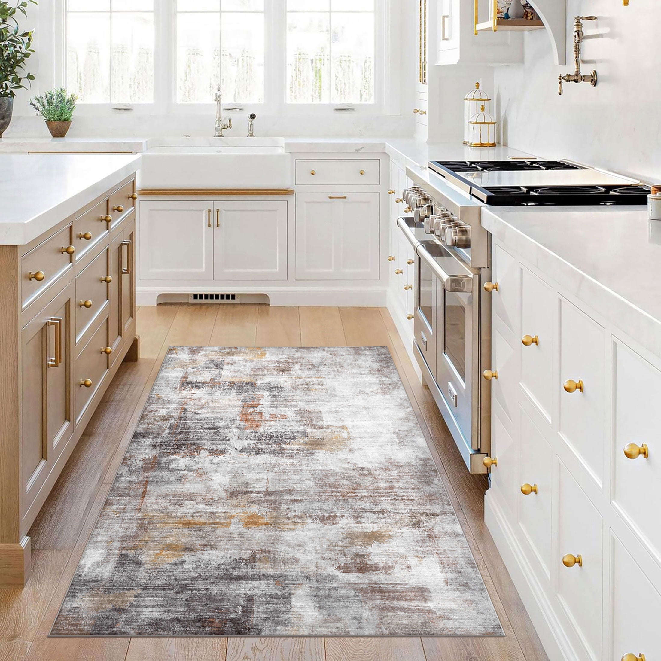 BERTHMEER 3'x5' Gray Multicolor Abstract Area Rugs for Office Entryway ...