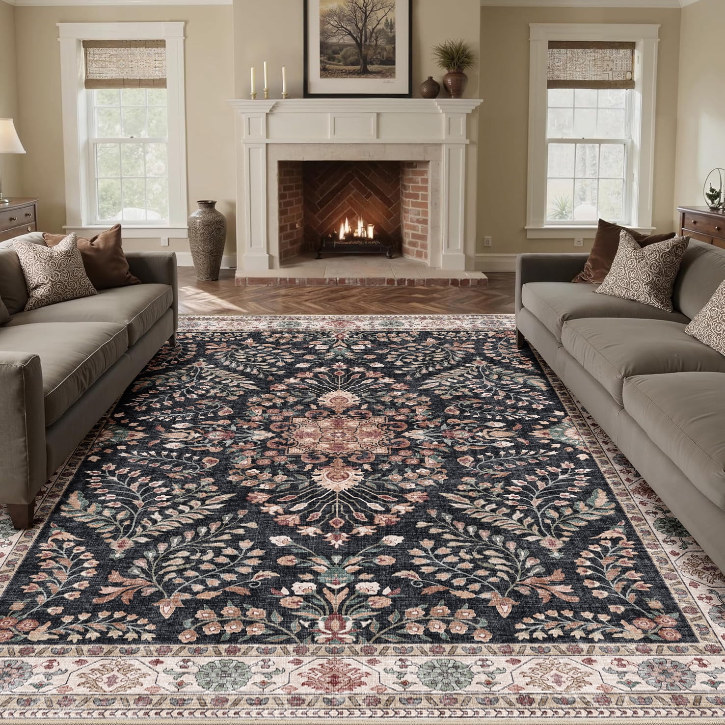 BERTHMEER 3'x5' Small Washable Black Area Rugs for Bathroom Bedroom ...