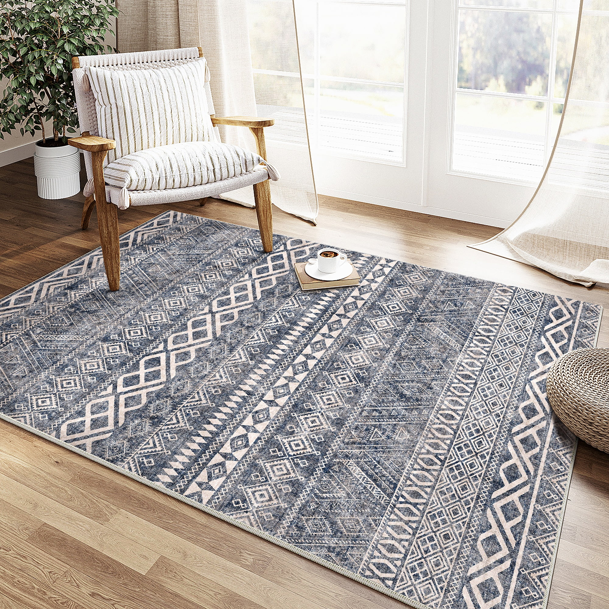 BERTHMEER 3'x5' Small Washable Blue Area Rugs for Bathroom Bedroom ...