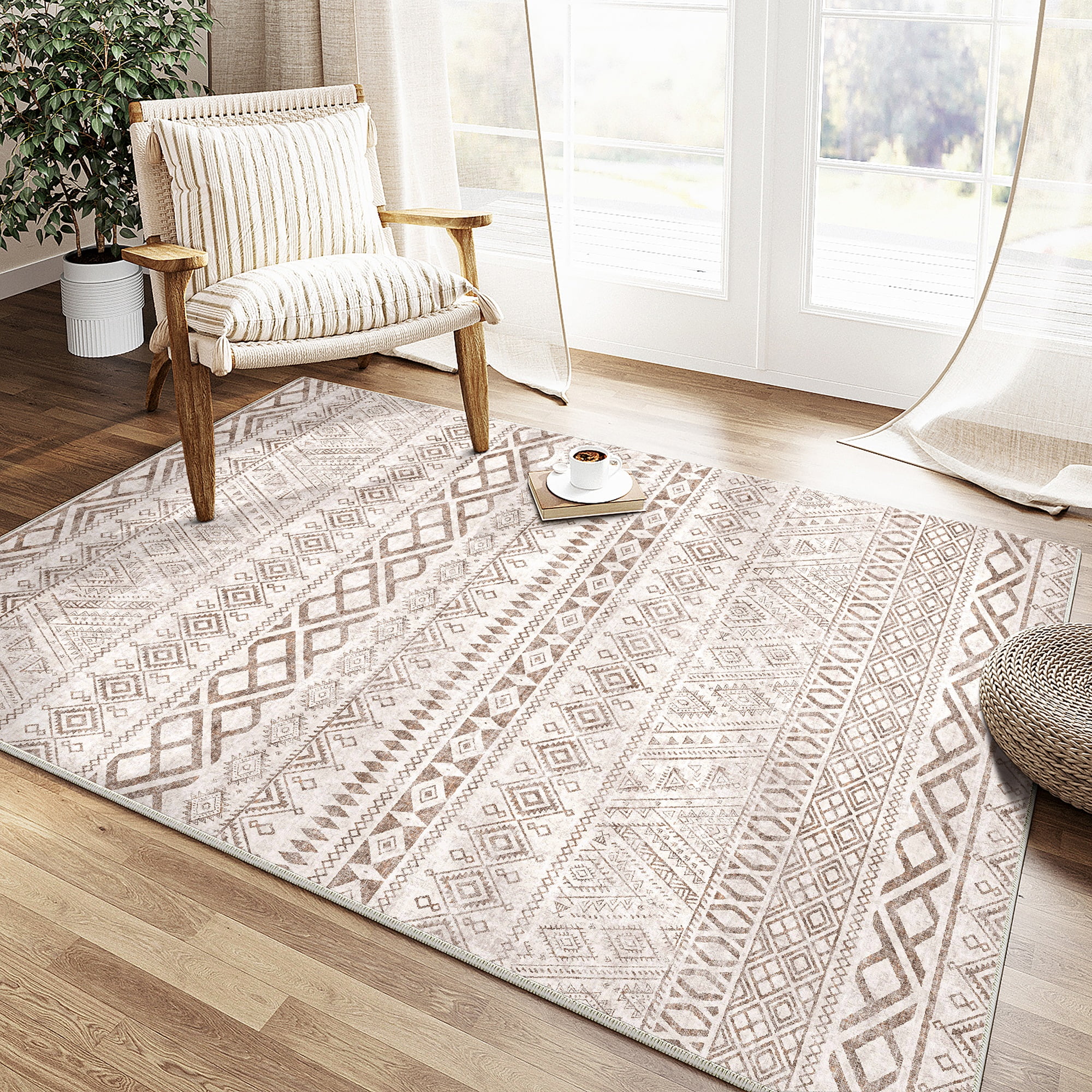 BERTHMEER 3'x5' Small Washable Brown Area Rugs for Bathroom Bedroom ...