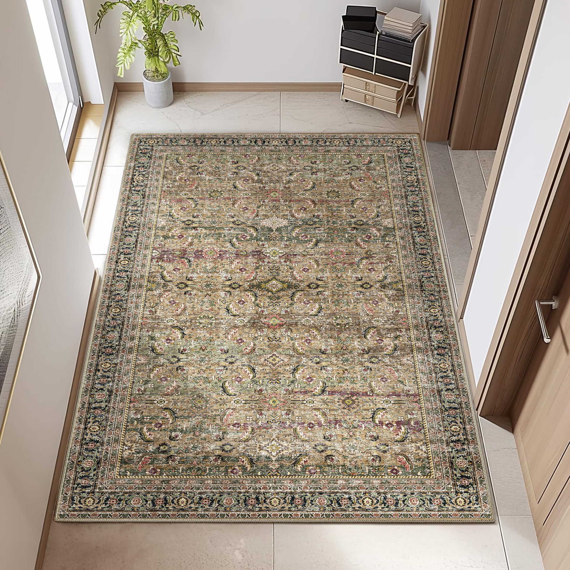 BERTHMEER 3'x5' Small Washable Brown Area Rugs for Bathroom Bedroom ...