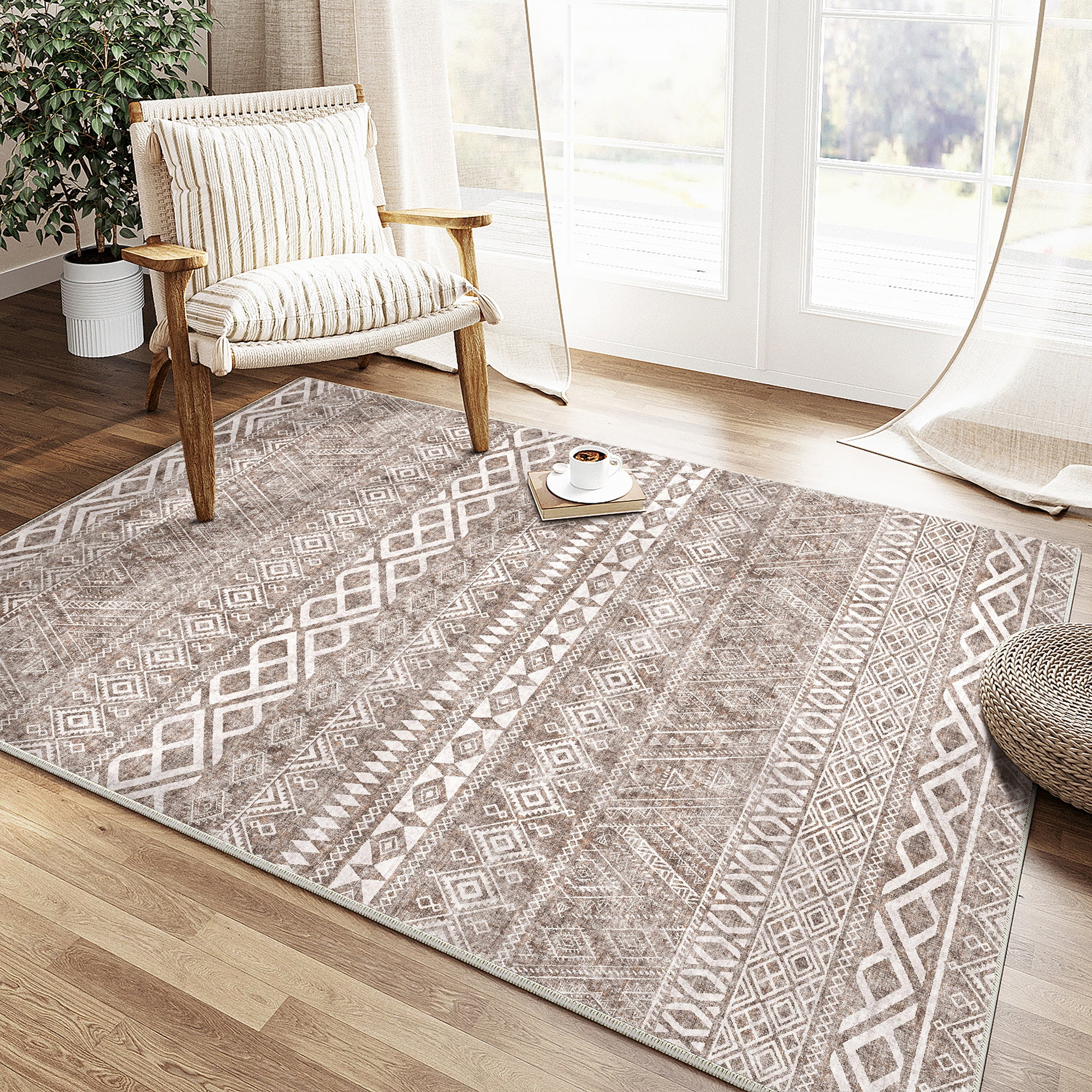 BERTHMEER 3'x5' Small Washable Brown Area Rugs for Bathroom Bedroom ...