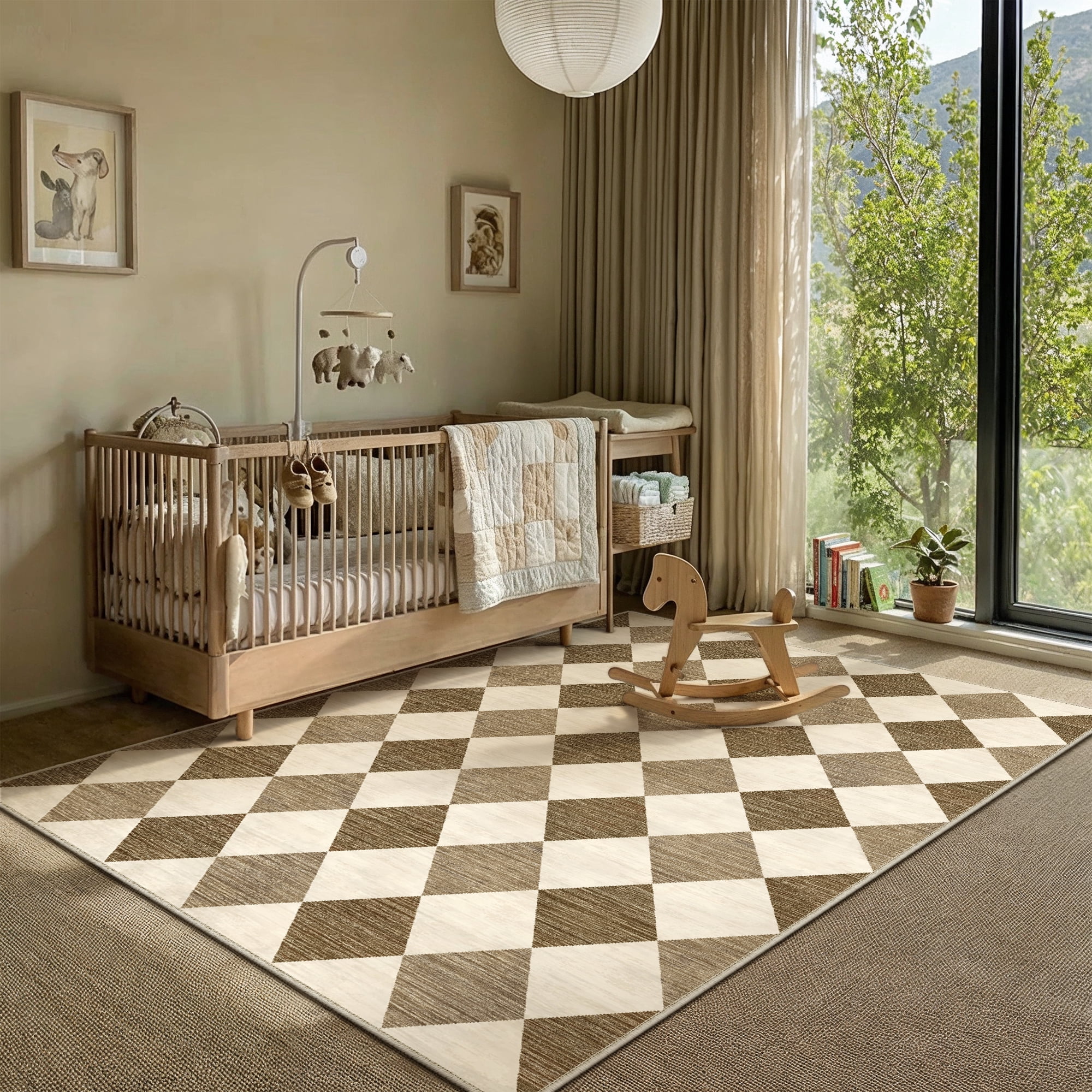 BERTHMEER 3'x5' Small Washable Geometric Rhombus Checkered Area Rugs ...