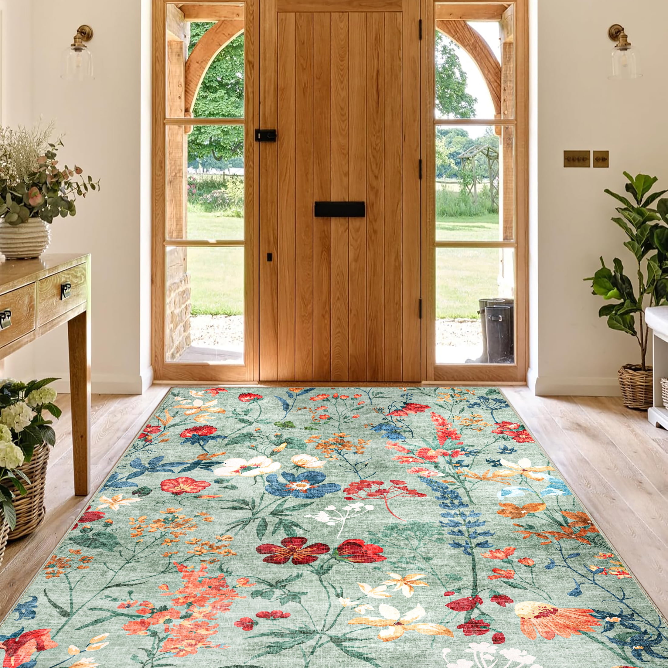 BERTHMEER 3'x5' Small Washable Green Area Rugs for Bathroom Bedroom ...