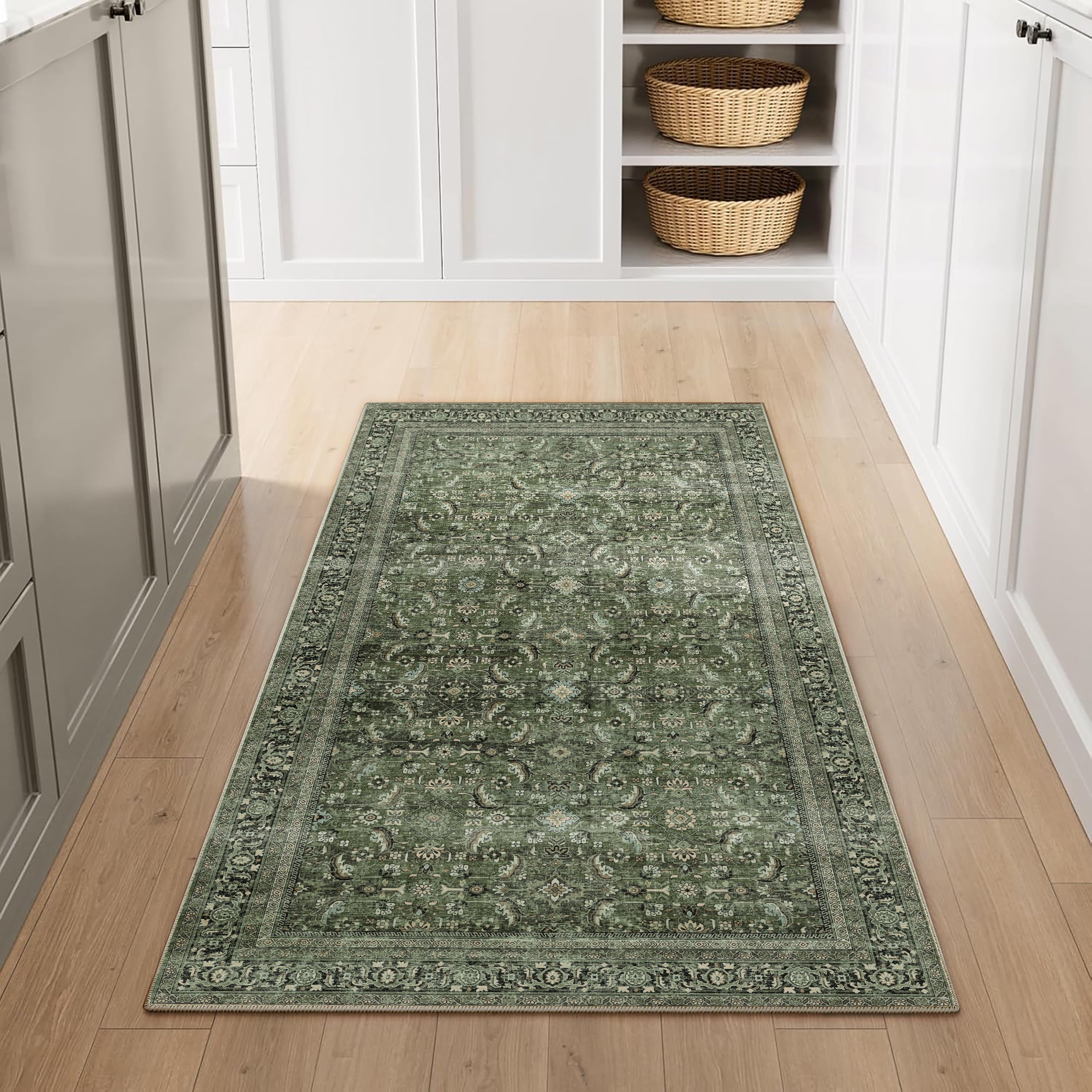 BERTHMEER 3'x5' Small Washable Green Area Rugs for Bathroom Bedroom ...