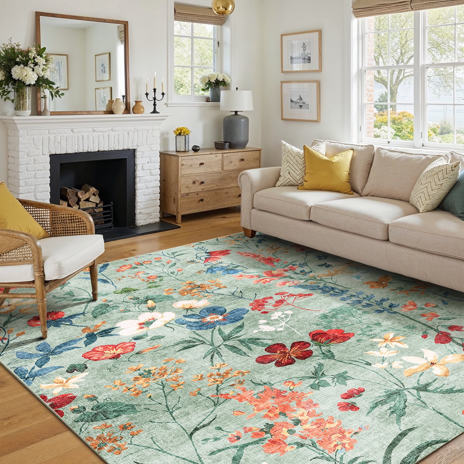 BERTHMEER 3'x5' Small Washable Green Floral Area Rugs for Bathroom ...