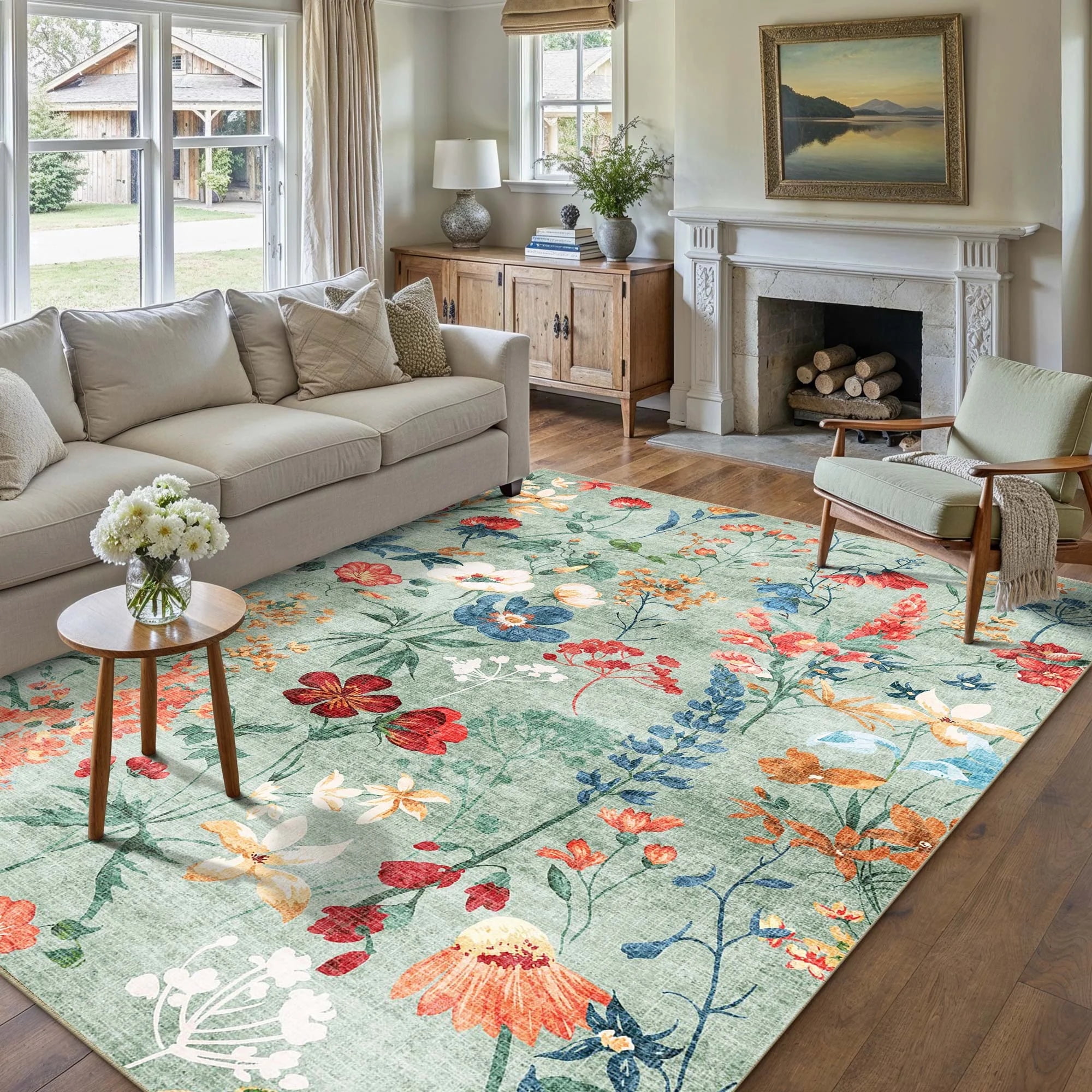 BERTHMEER 3'x5' Small Washable Green Floral Area Rugs for Bathroom ...