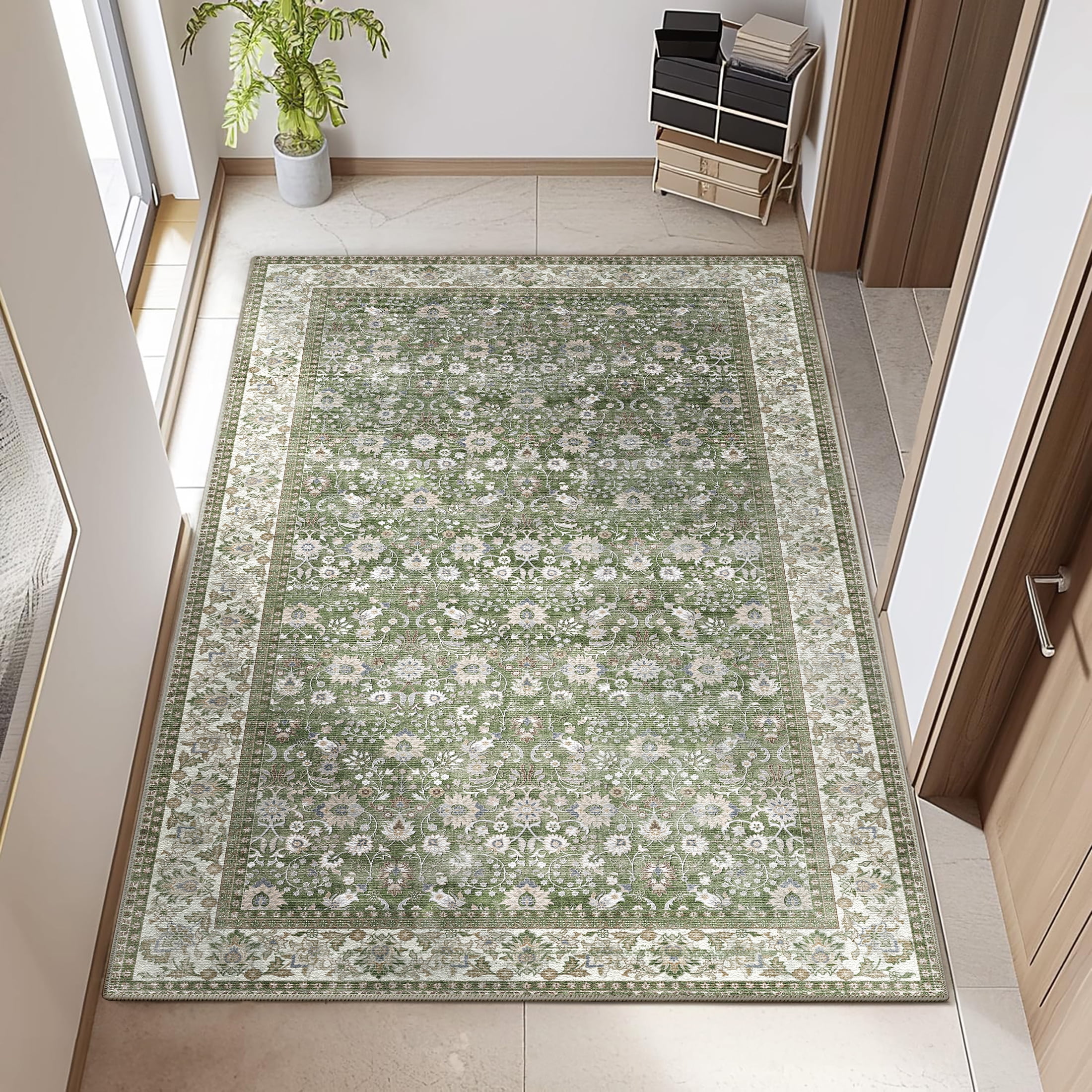 BERTHMEER 3'x5' Small Washable Green Area Rugs for Bathroom Bedroom ...
