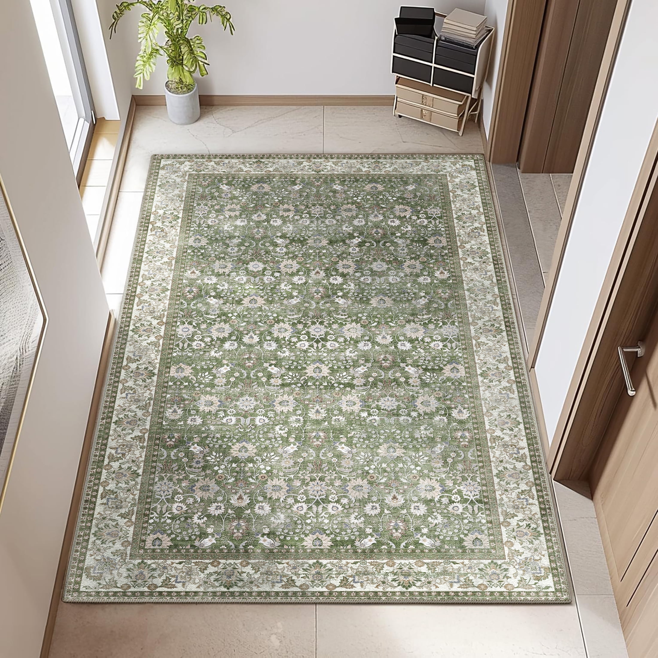 BERTHMEER 3'x5' Small Washable Green Area Rugs for Bathroom Bedroom ...