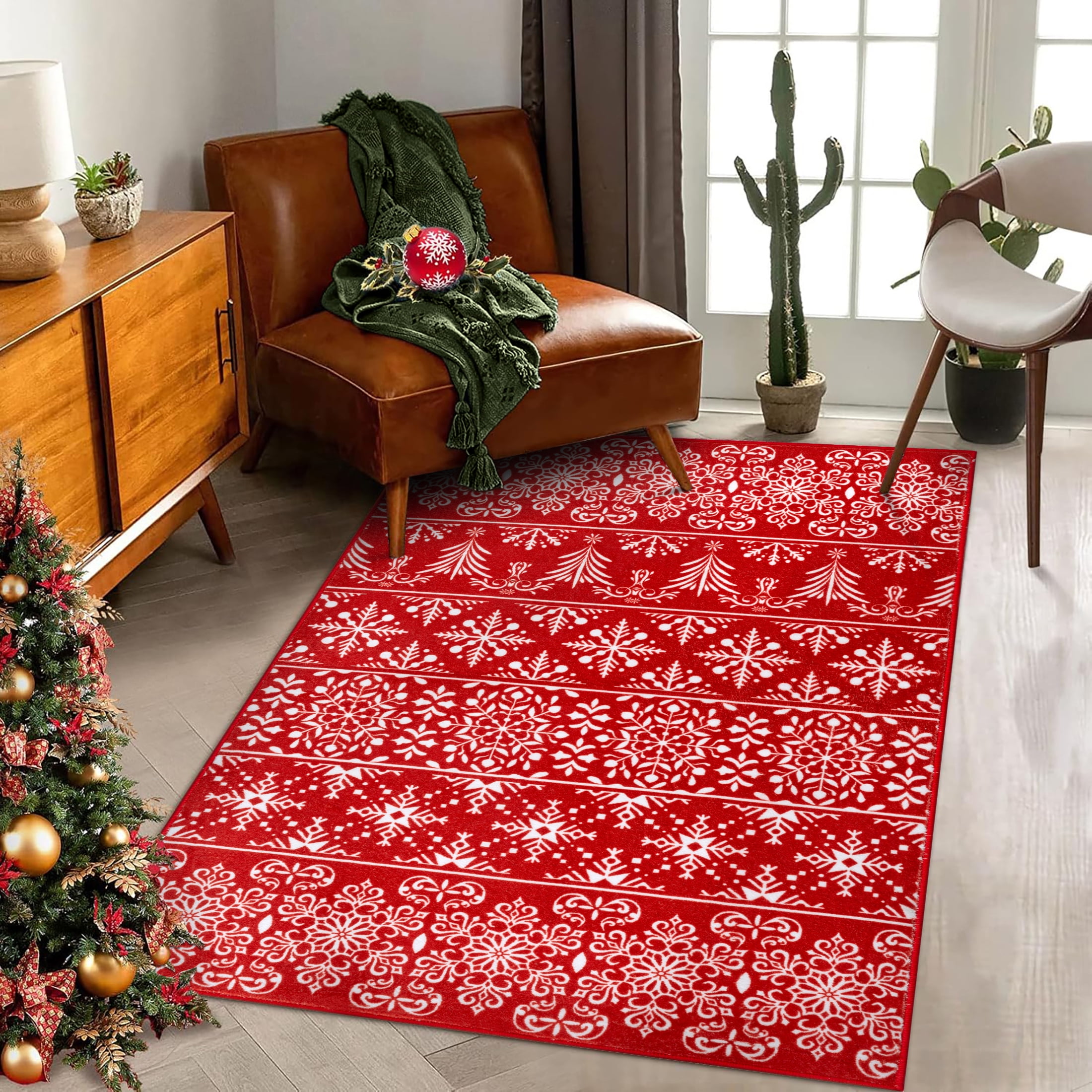 BERTHMEER 4'X6' Christmas Red Rug for Living Room Bedroom Dining Room ...