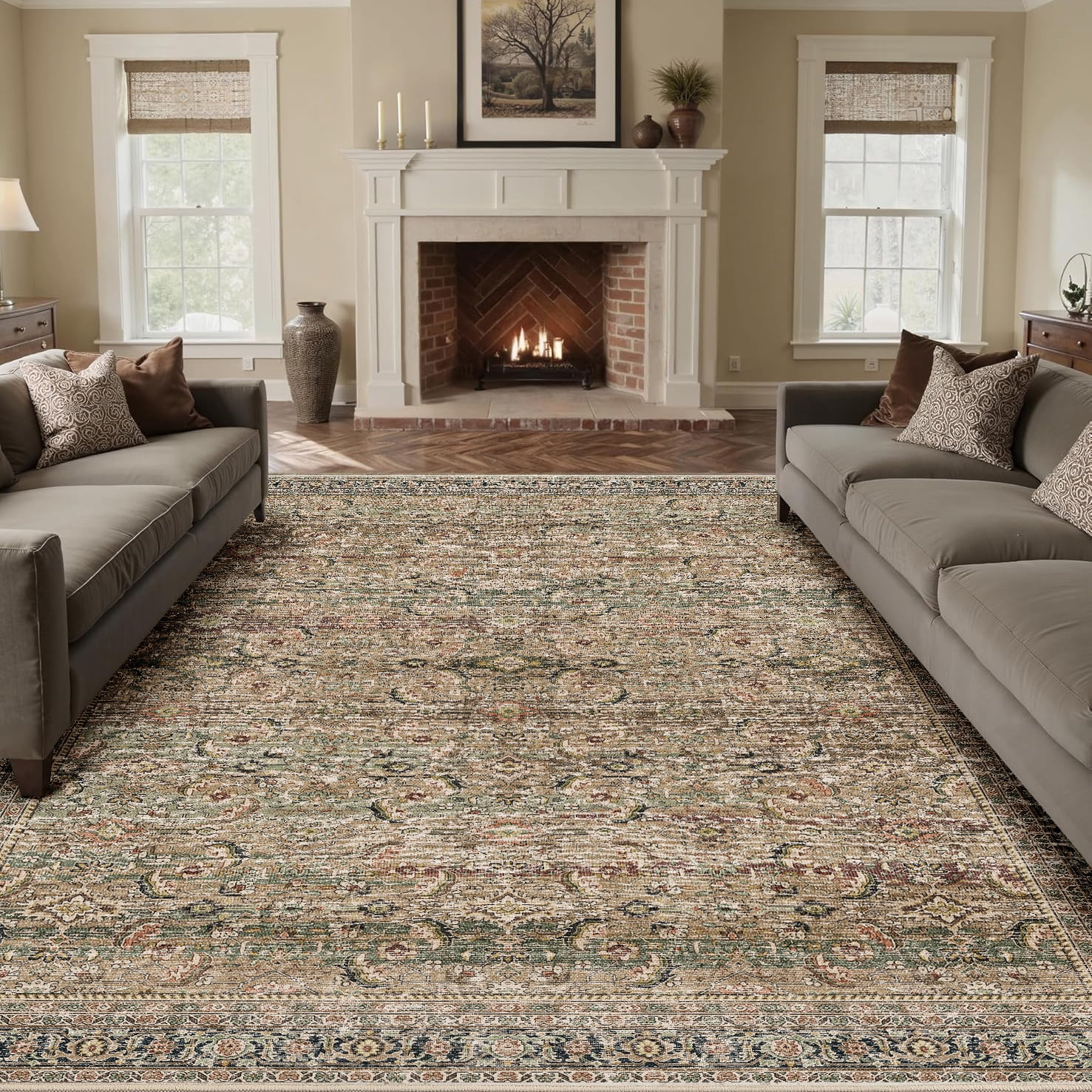 BERTHMEER 4'x6' Brown Area Rugs for Living Room Bedroom Dining Room ...