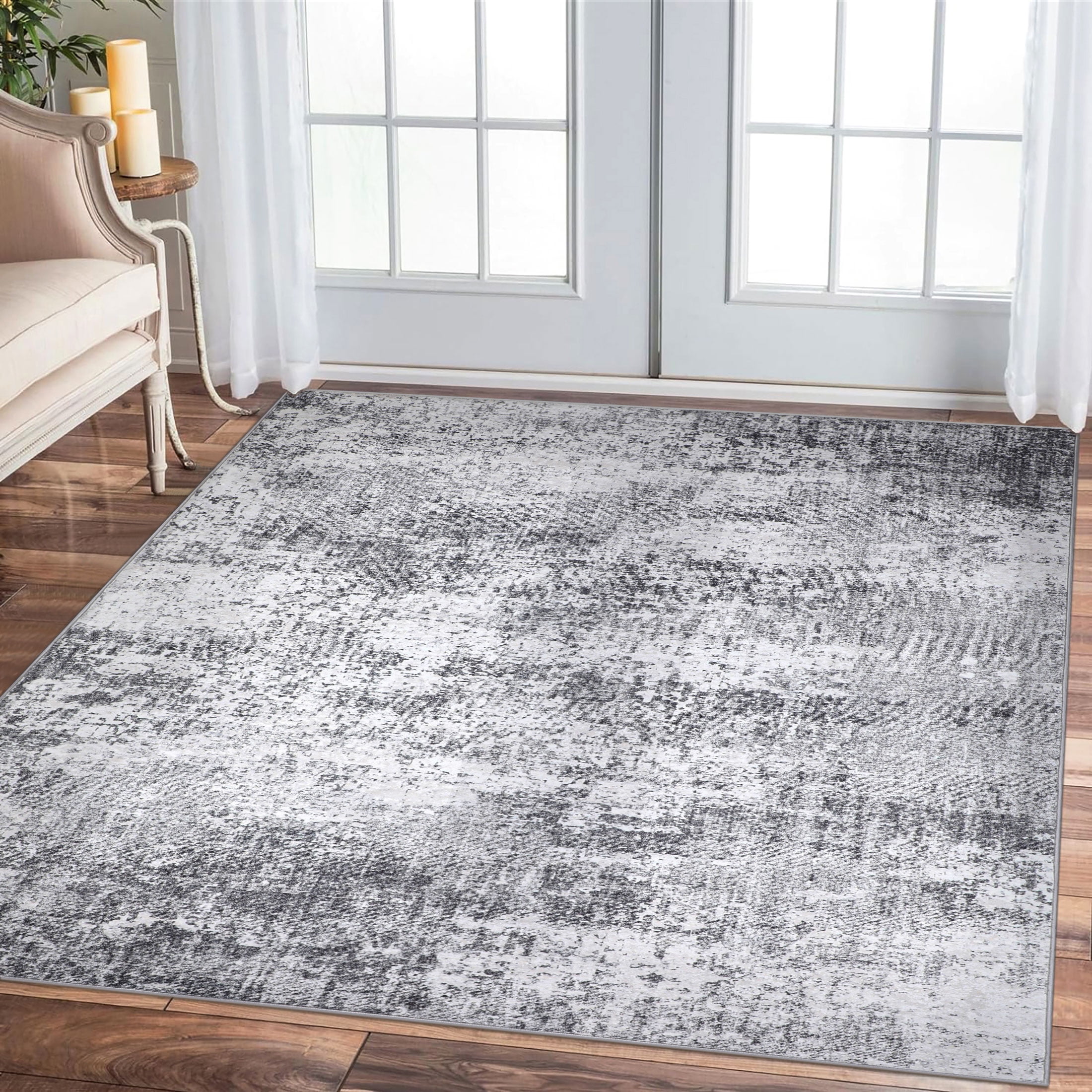 Berthmeer Gray Abstract 4x6 Area Rug Modern Washable Indoor Rug ...