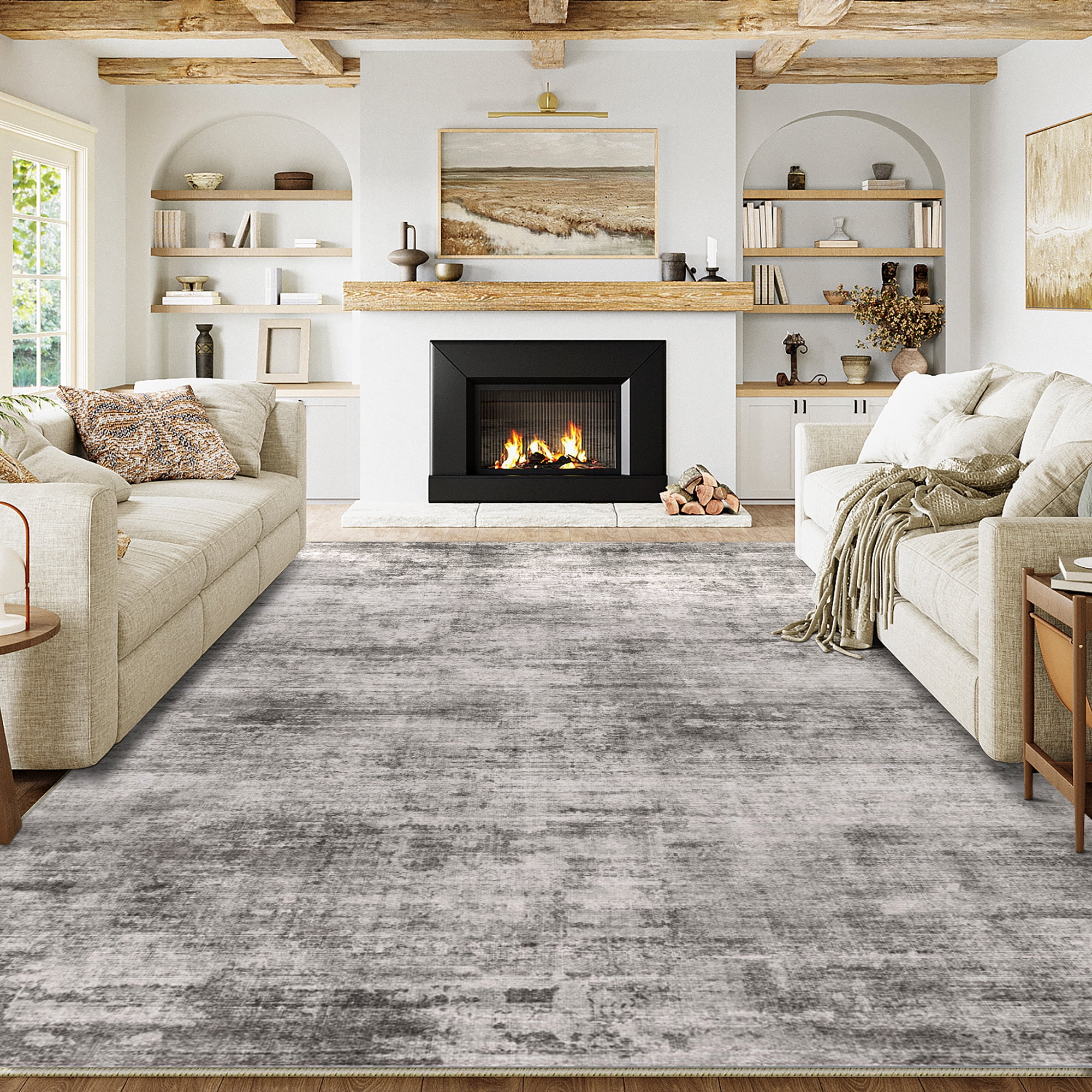 BERTHMEER 4'x6' Gray Abstract Area Rugs for Office Entryway Machine ...