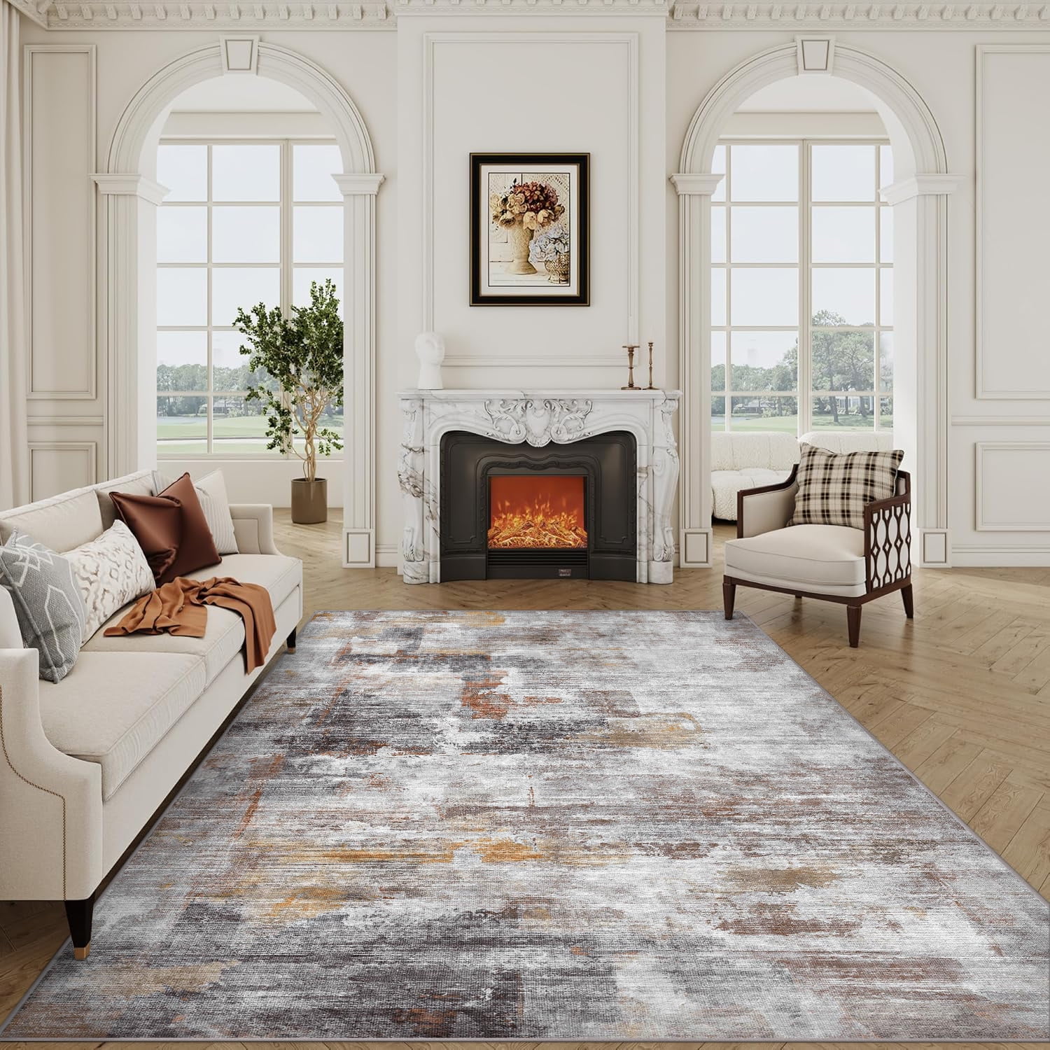 BERTHMEER 4'x6' Gray Multicolor Abstract Area Rugs for Office Entryway ...