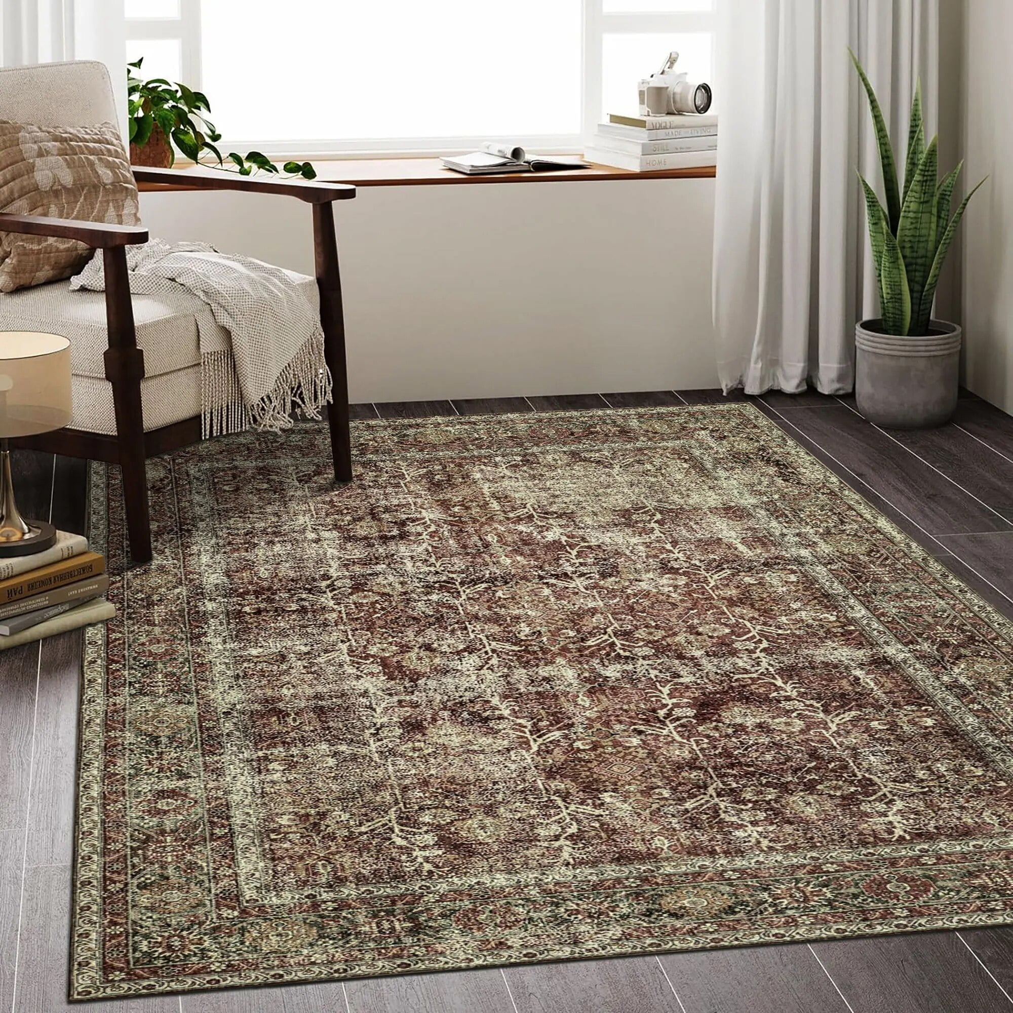 BERTHMEER 4'x6' Vintage Oriental Distressed Area Rugs, Rust - Walmart.com