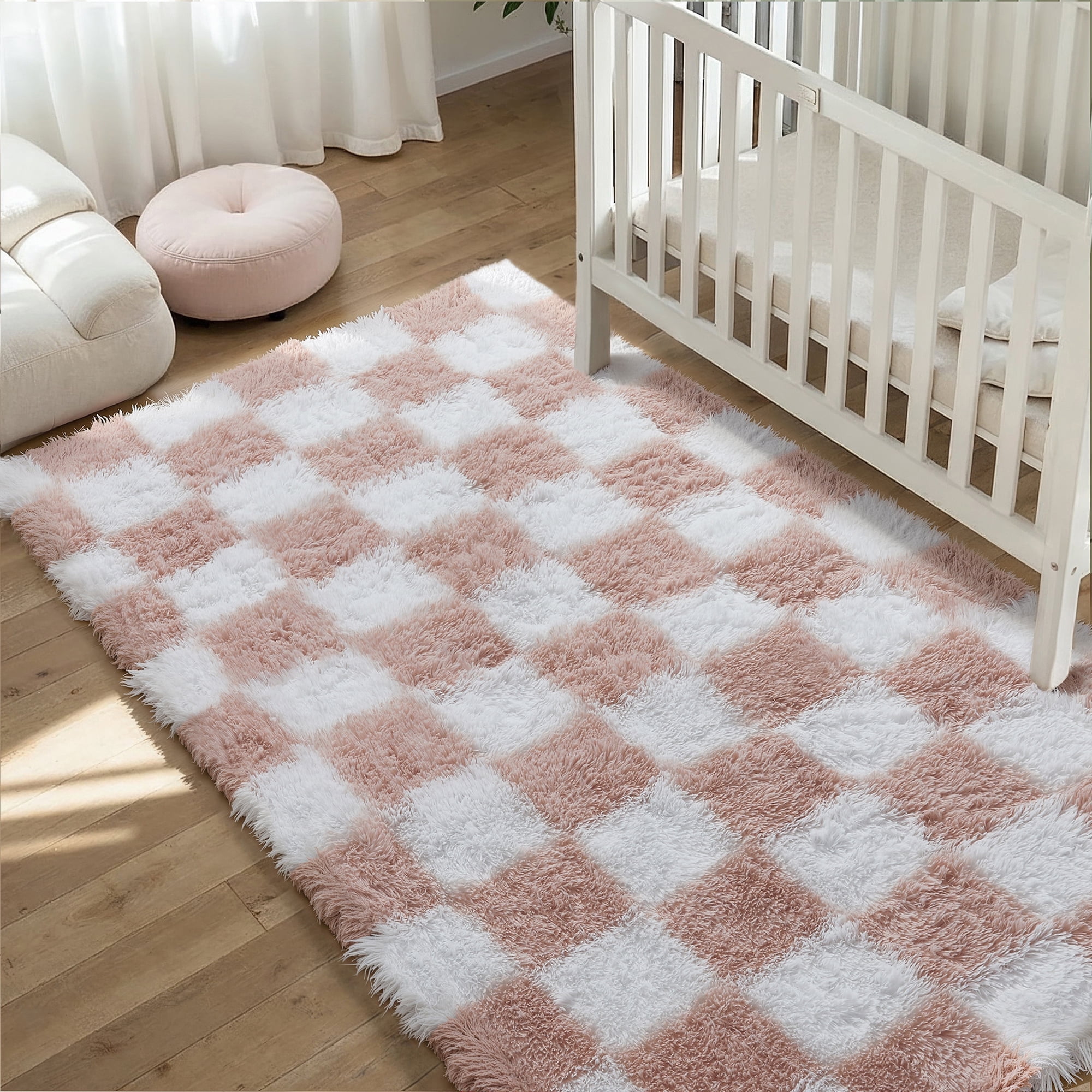 BERTHMEER 5'x7' Pink White Fluffy Shag Area Rugs for Living Room ...