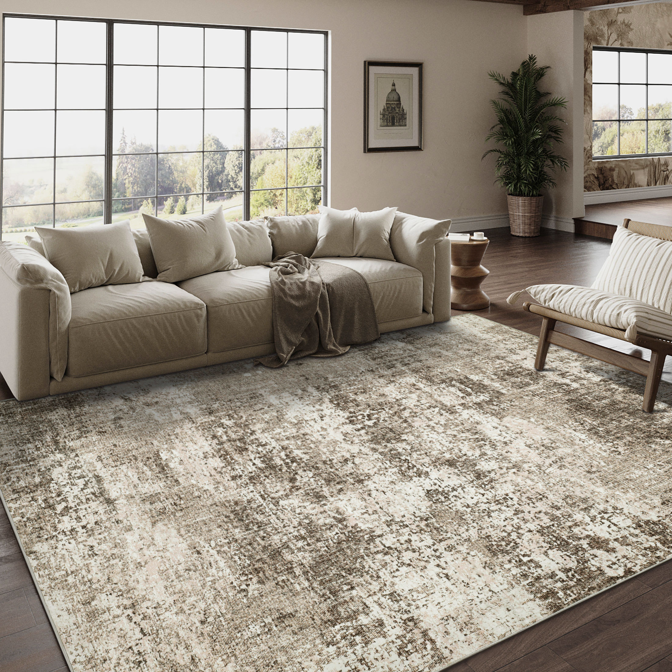 BERTHMEER 8'x10' Vintage Oriental Distressed Area Rugs, Brown - Walmart.com