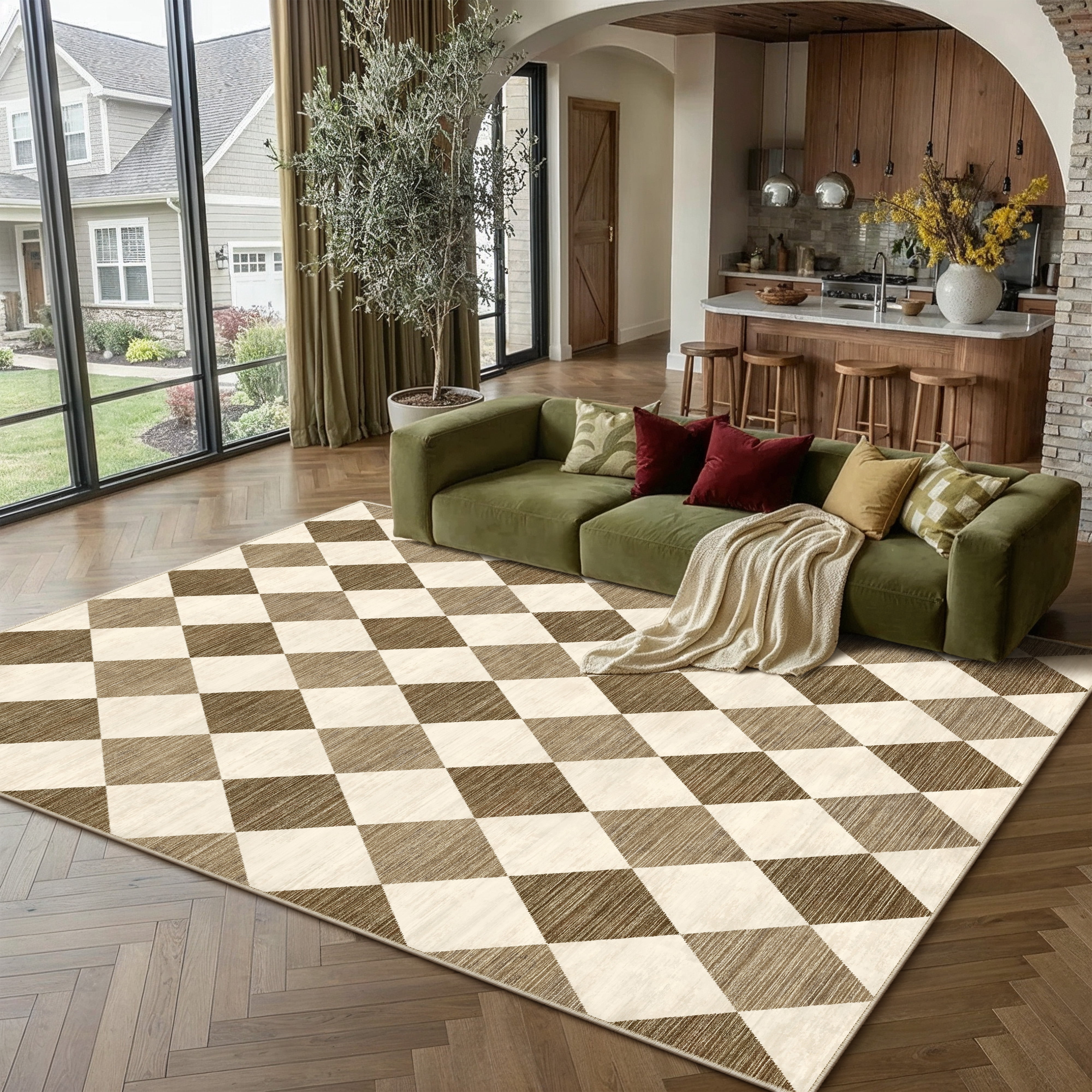 BERTHMEER 5'x7' Area Rugs for Living Room Modern Rhombus Checkered Rugs ...
