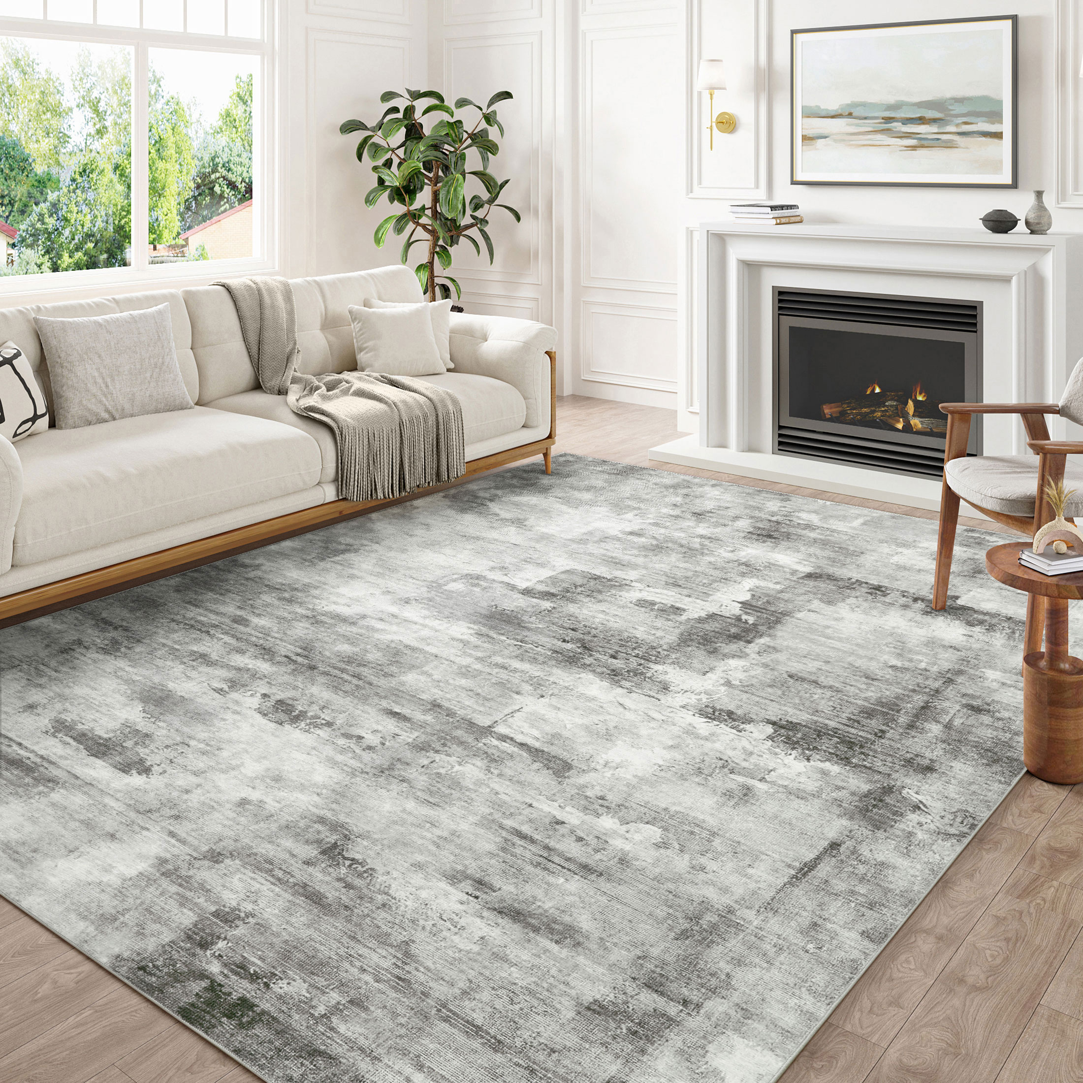 BERTHMEER 3'x5' Gray Abstract Area Rugs for Entryway Office Bedroom ...