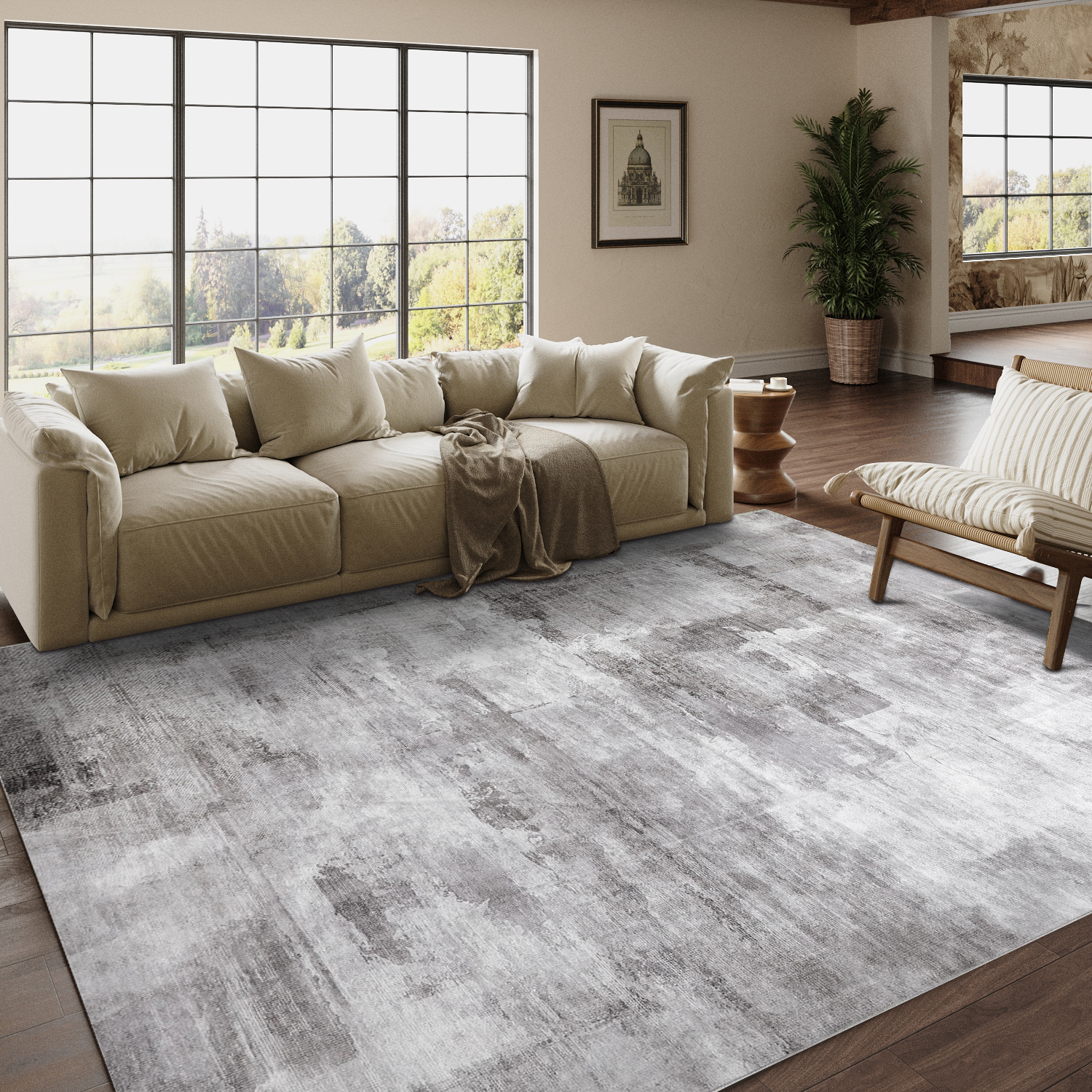 Mainstays Neutral Abstract Washable Indoor Area Rug, Abstract Neutral ...