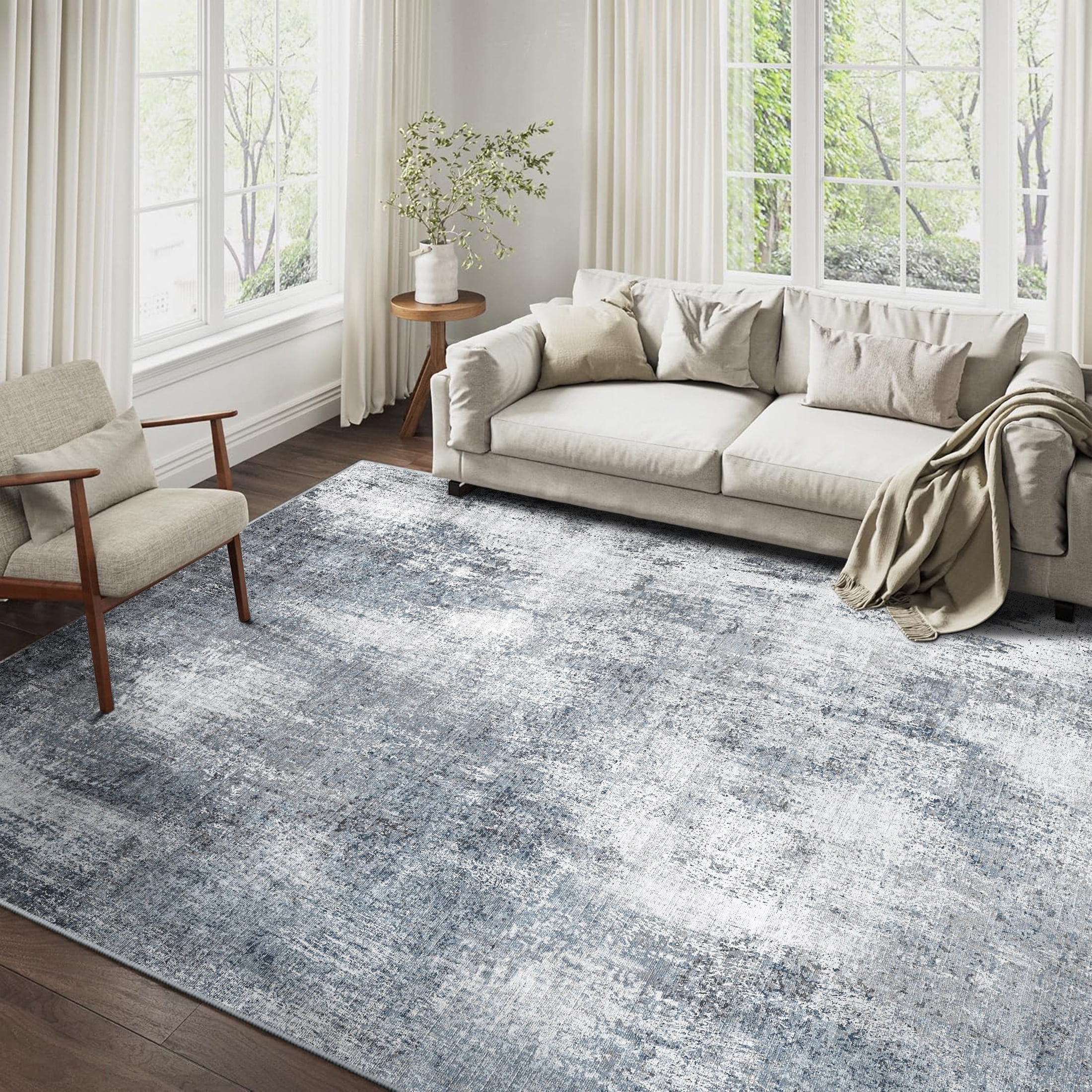 BERTHMEER 5'x7' Blue Gray Area Rugs for Living Room Bedroom Modern ...