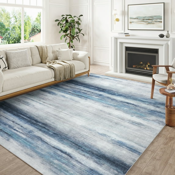 BERTHMEER Modern Abstract 5'x7' Blue Area Rug, Non-Slip, Machine ...