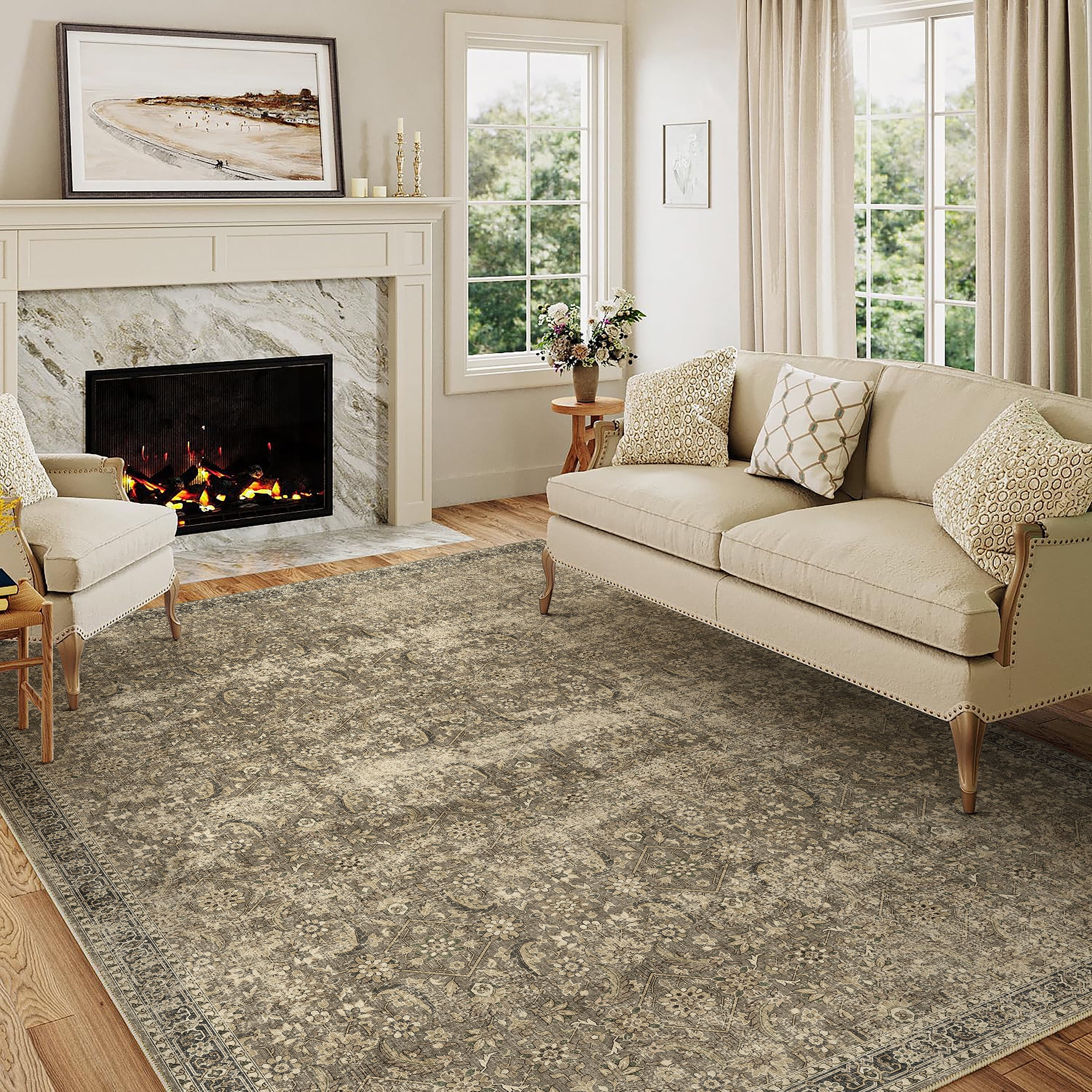 BERTHMEER 5'x7' Brown Vintage Area Rugs for Living Room Bedroom Kitchen ...