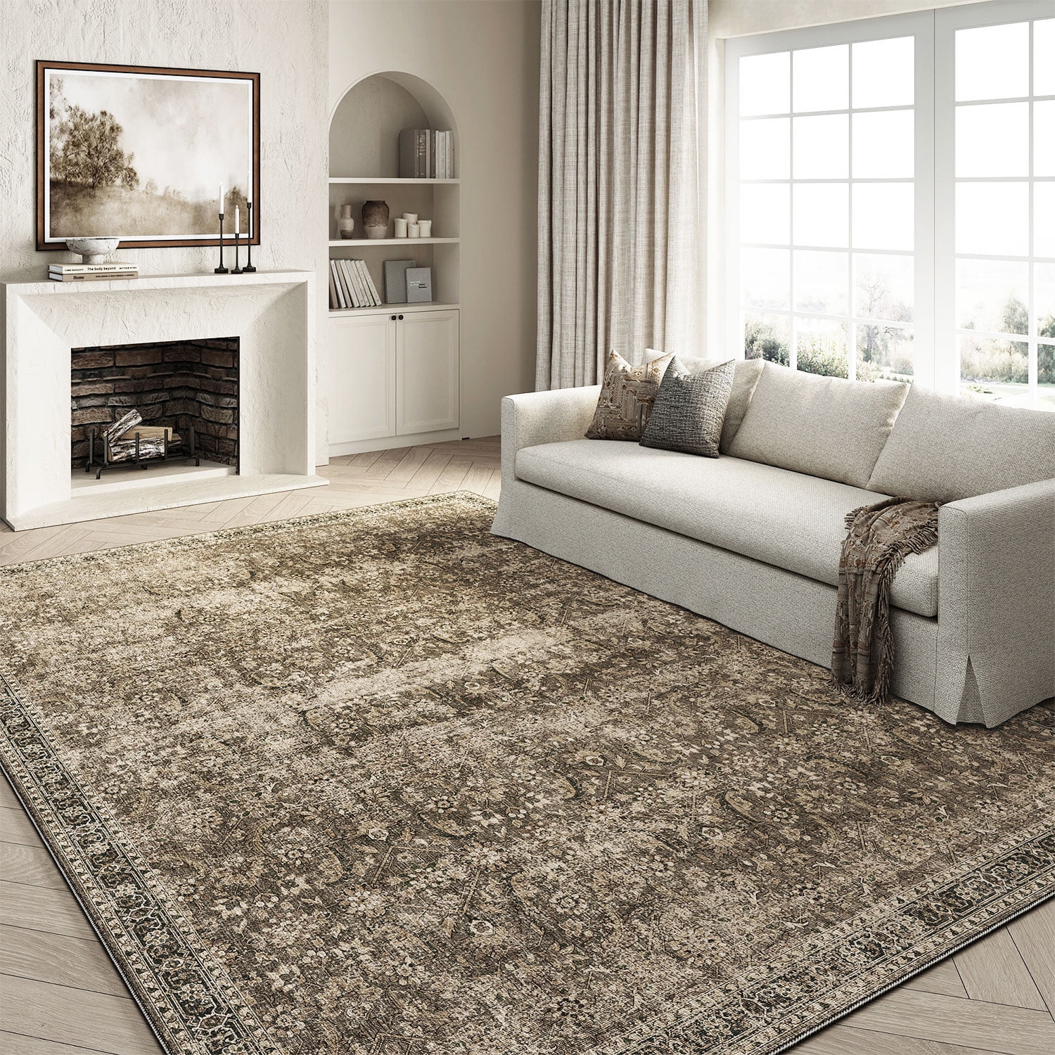 BERTHMEER 5'x7' Brown Vintage Area Rugs for Living Room Bedroom Kitchen ...
