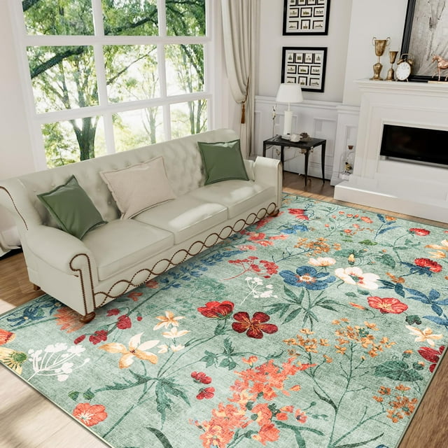 BERTHMEER 5'x7' Green Floral Area Rugs for Living Room Bedroom Kitchen ...