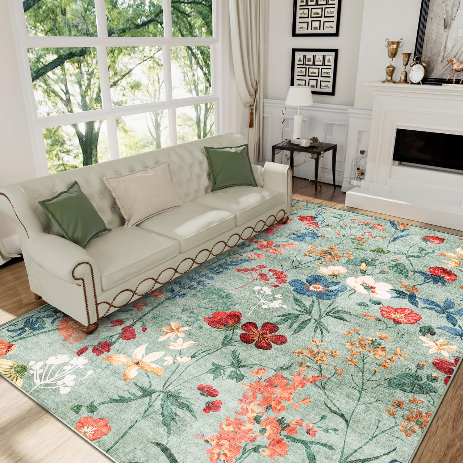 BERTHMEER 5'x7' Green Floral Area Rugs for Living Room Bedroom Kitchen ...