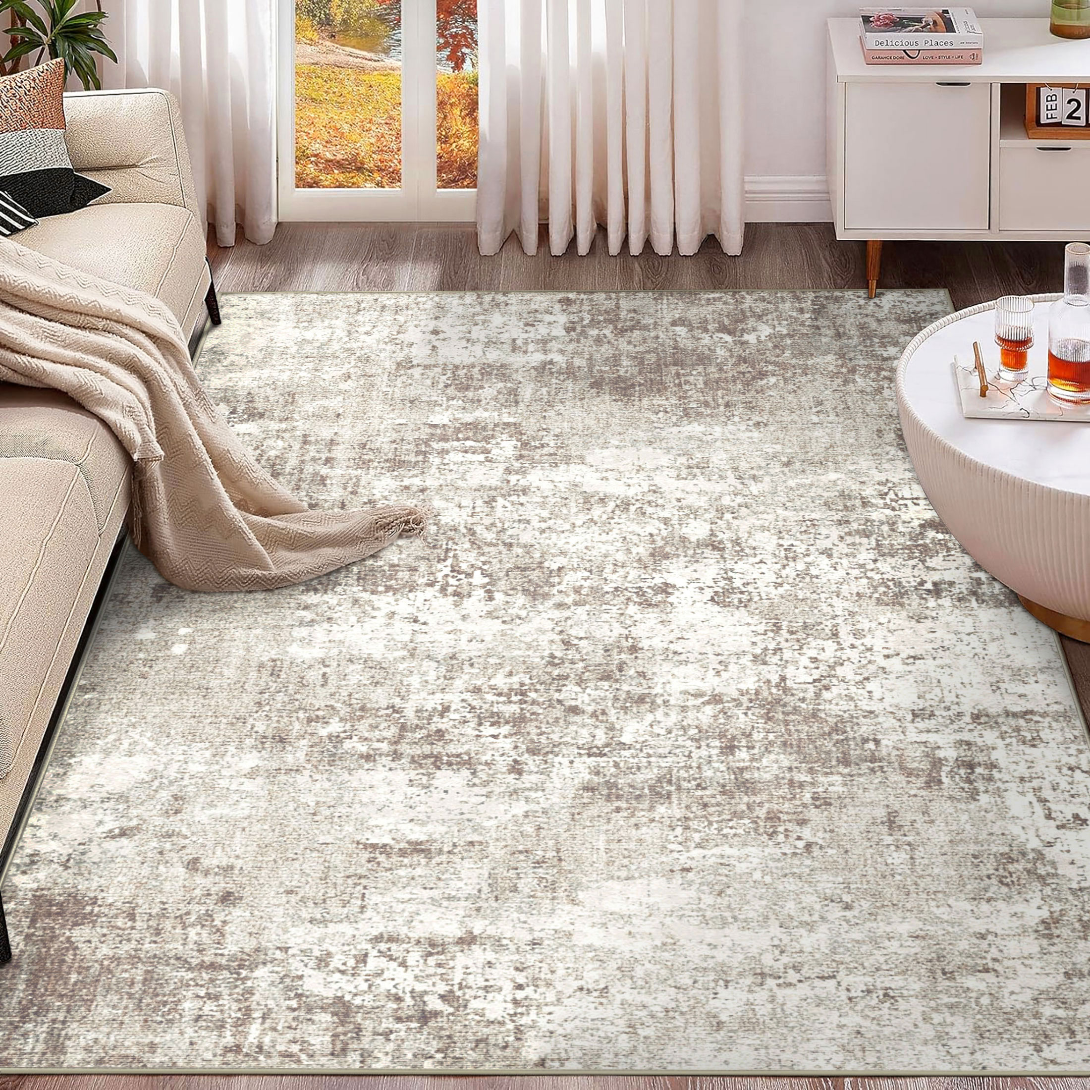 BERTHMEER 5'x7' Modern Abstract Area Rugs Beige Rugs for Living Room ...