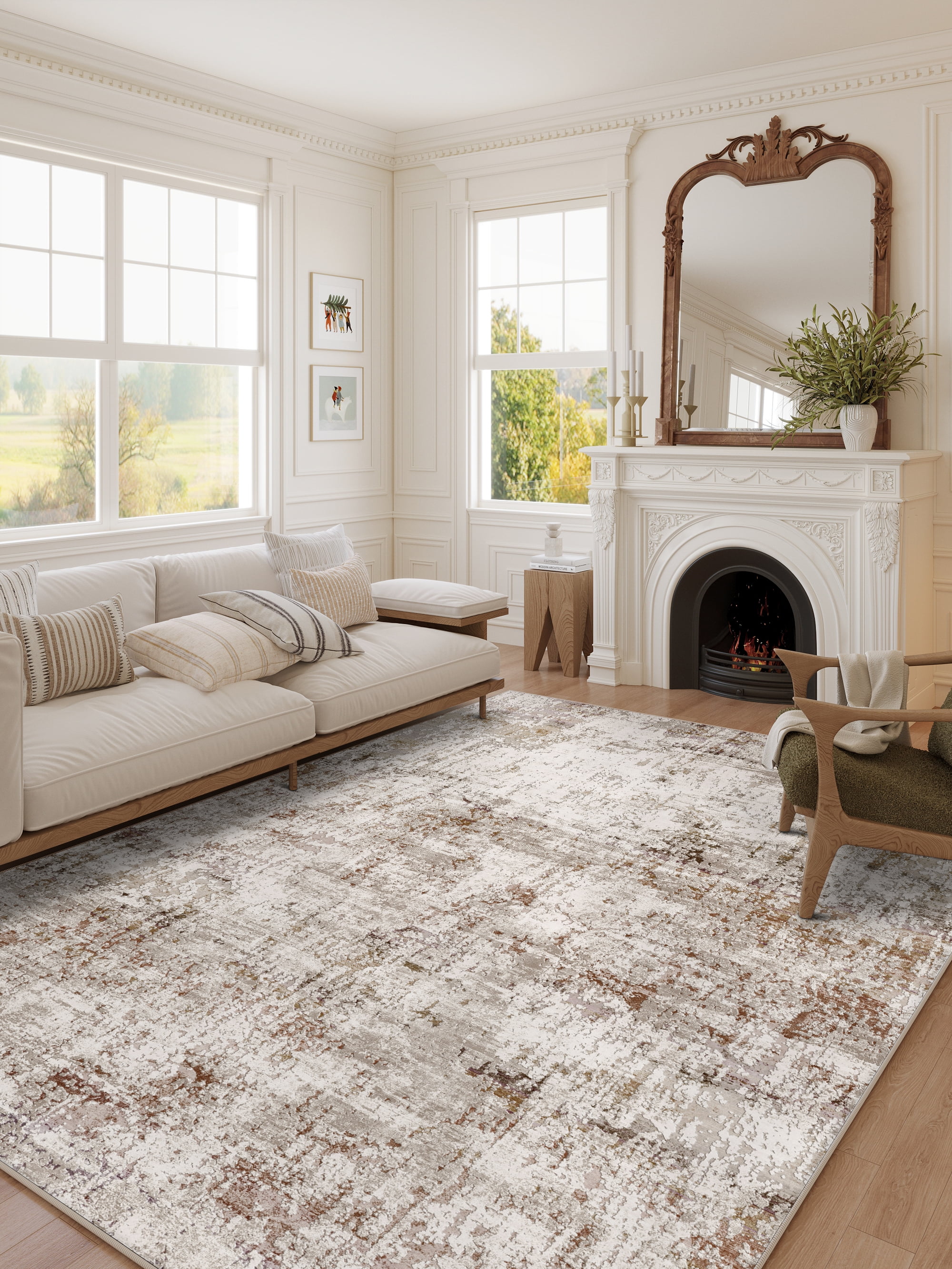 BERTHMEER 5'x7' Modern Abstract Brown Area Rugs for Living Room Bedroom ...