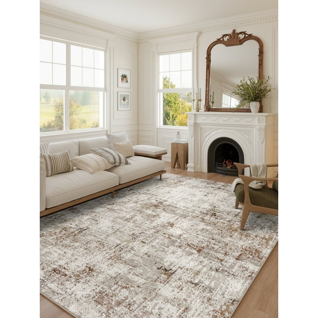 BERTHMEER 5'x7' Modern Abstract Brown Area Rugs for Living Room Bedroom ...