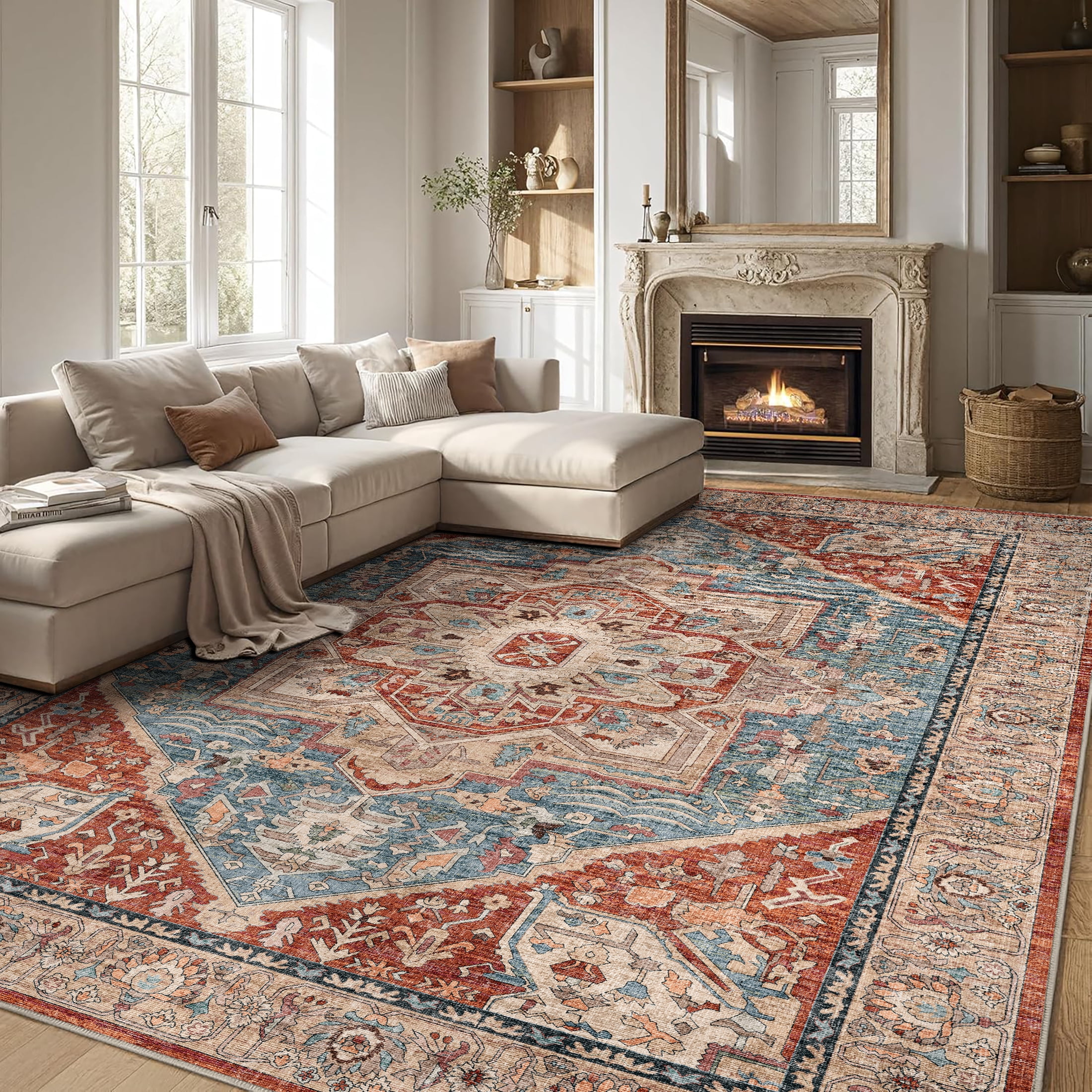 BERTHMEER 5'x7' Red and Blue Area Rugs for Living Room Bedroom Dining ...